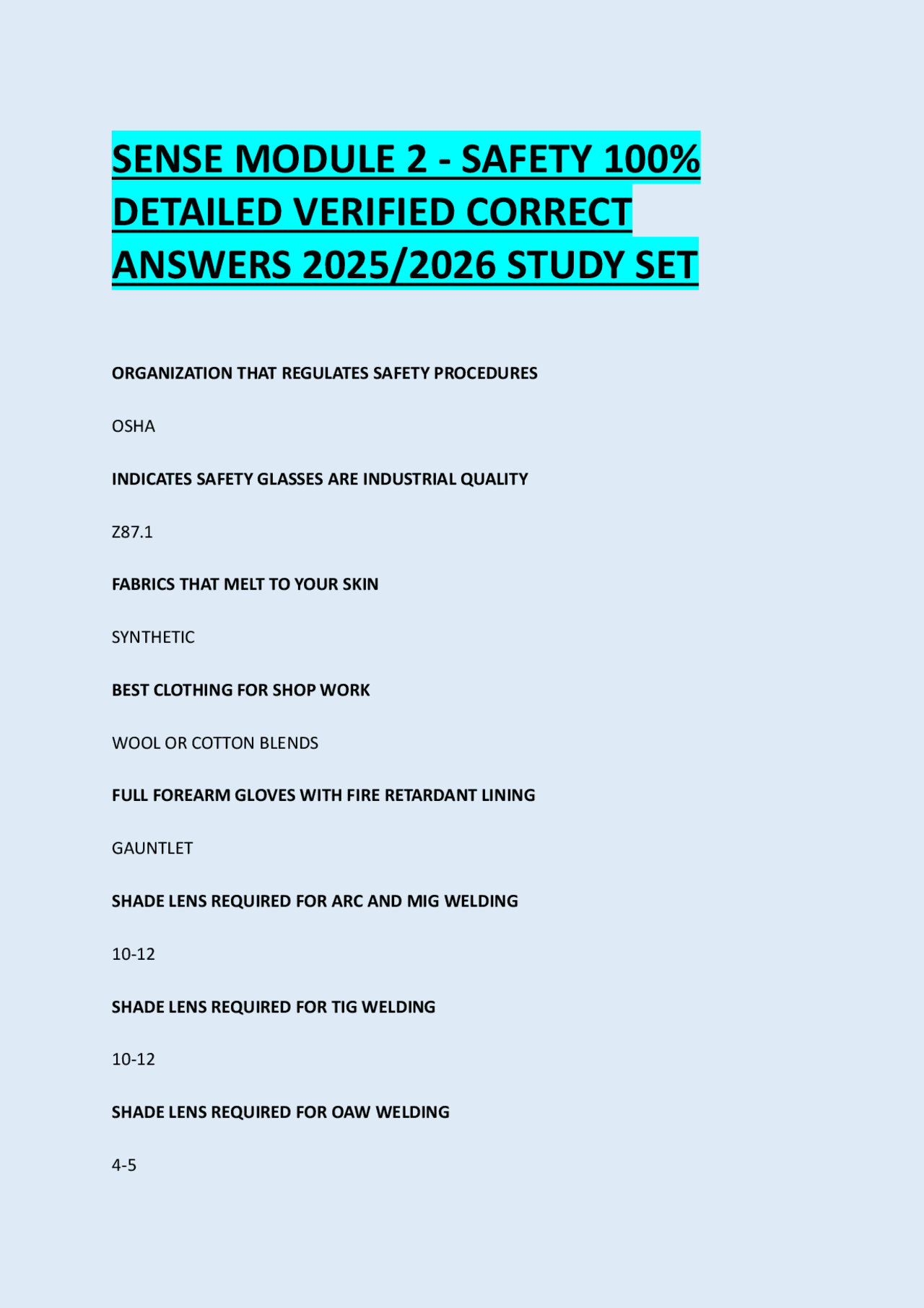 SENSE MODULE 2 - SAFETY 100% DETAILED VERIFIED CORRECT ANSWERS 2025/ ...