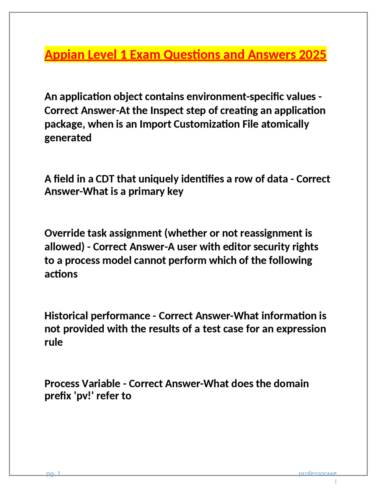 Appian Level 1 Exam Questions and Answers 2025 | Exams Nursing | Docsity