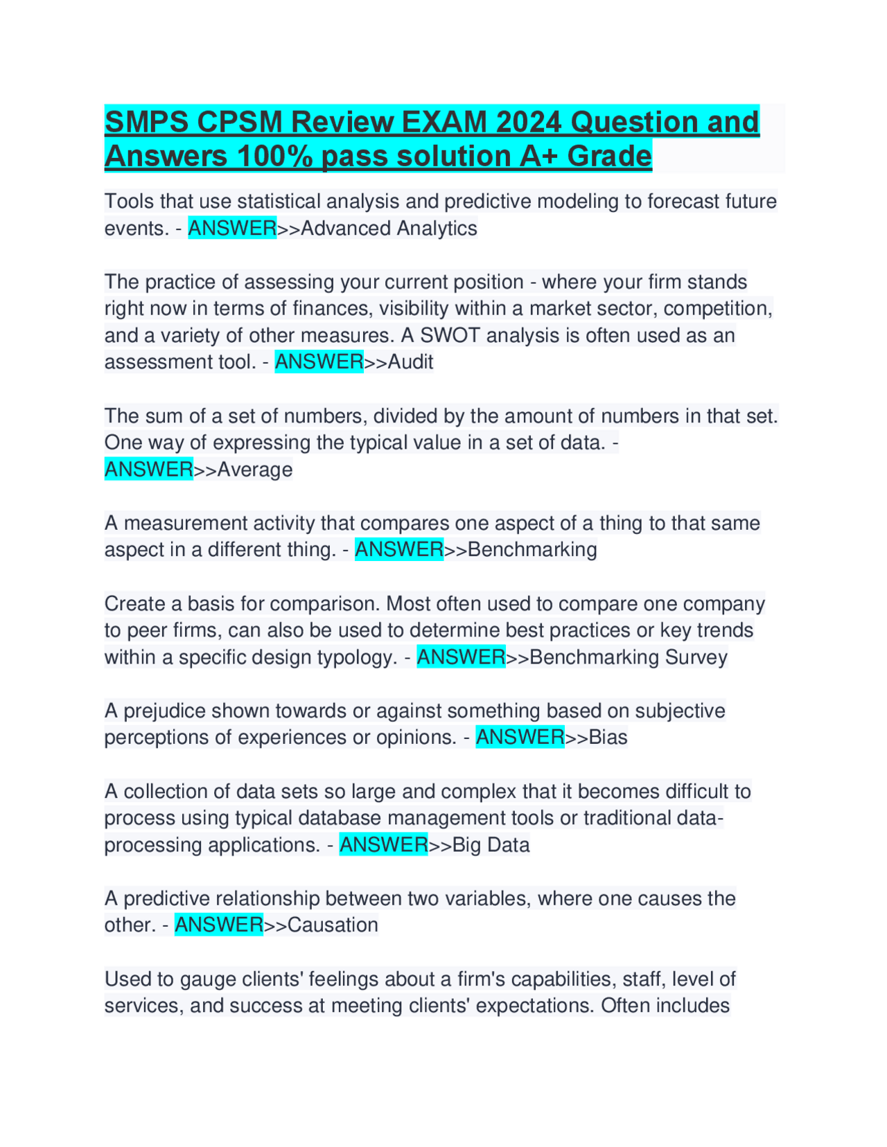 SMPS CPSM Review EXAM 2024 Question and Answers 100% pass solution A+ ...