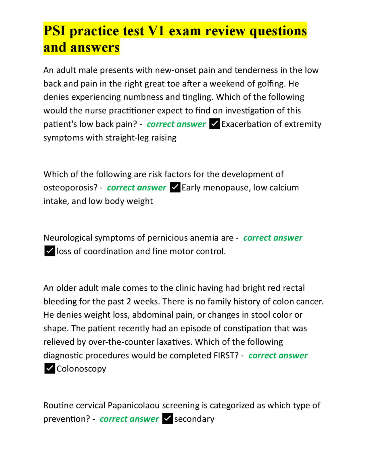 PSI Practice Test V1 Exam Review: Comprehensive Guide for Medical ...
