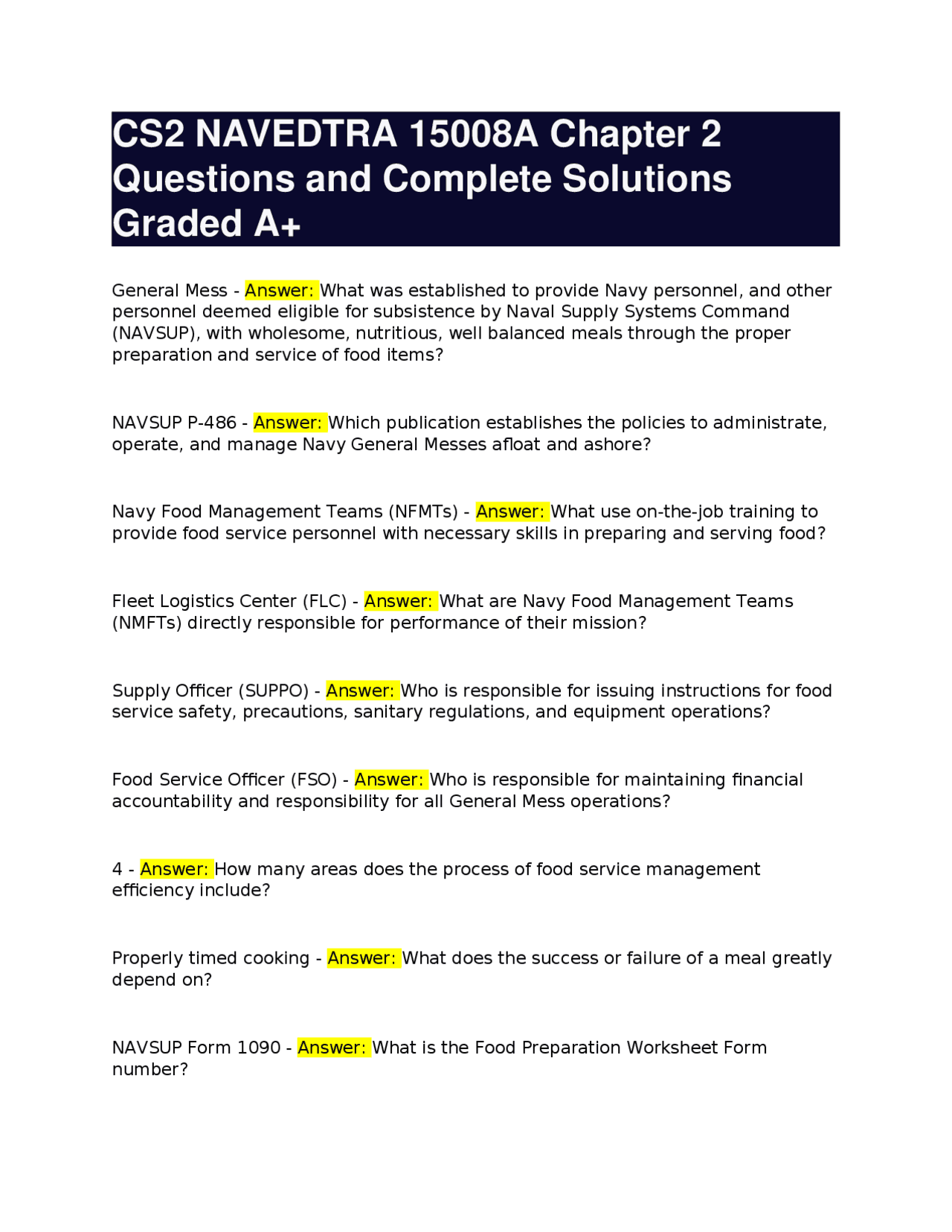 CS2 NAVEDTRA 15008A Chapter 2 Questions with Complete Solutions Graded ...