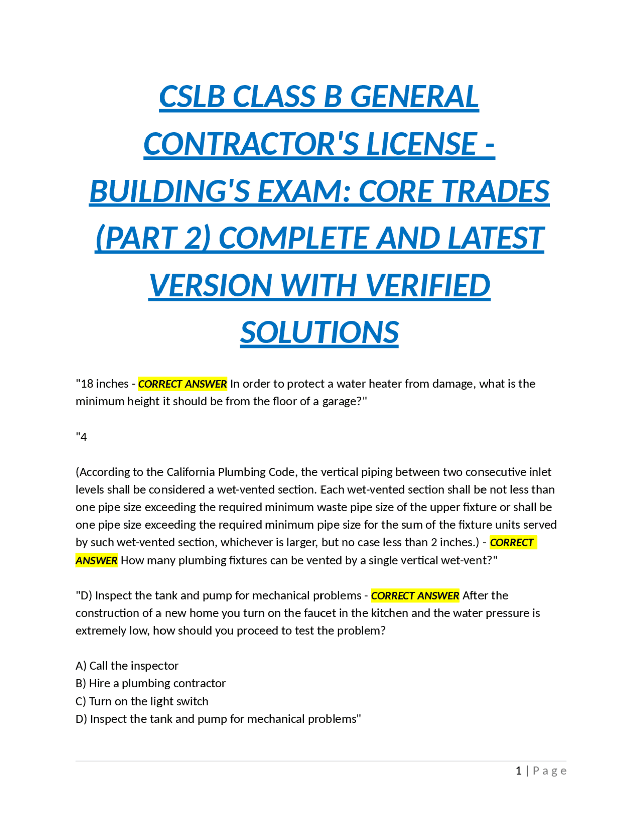 CSLB CLASS B GENERAL CONTRACTOR'S LICENSE - BUILDING'S EXAM: CORE ...