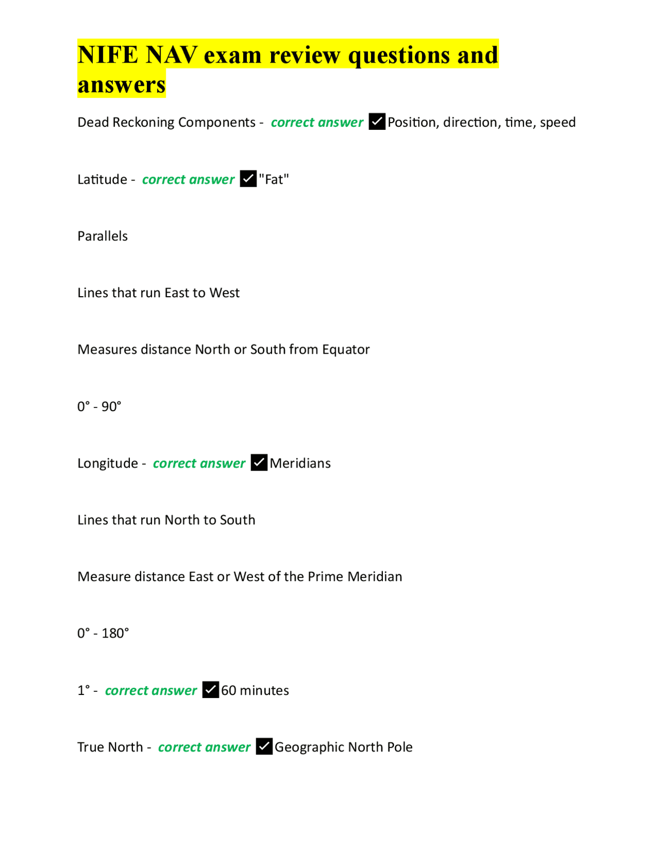 NIFE NAV exam review questions and answers. | Exams Nursing | Docsity