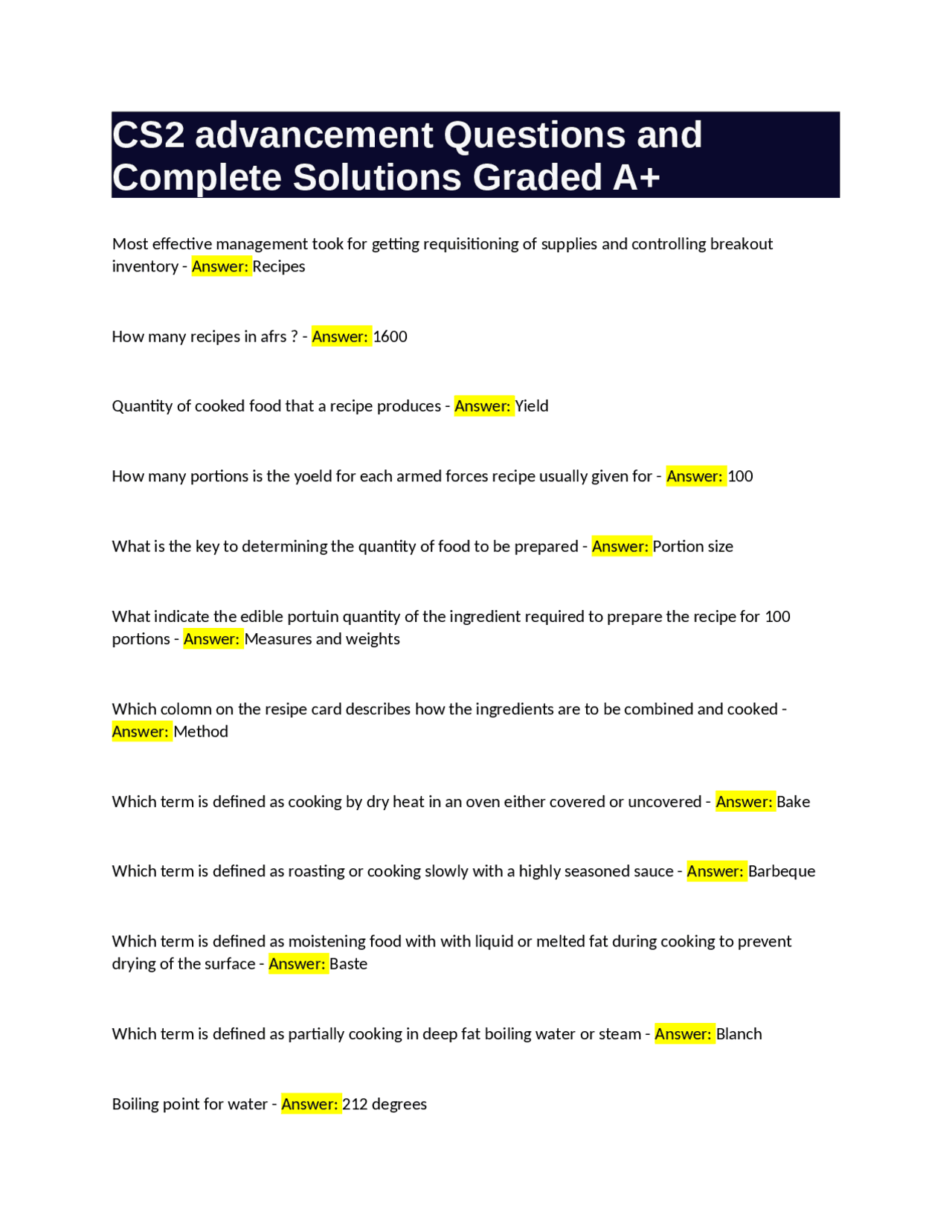 CS2 advancement Questions and Complete Solutions Graded A+ | Exams Law ...