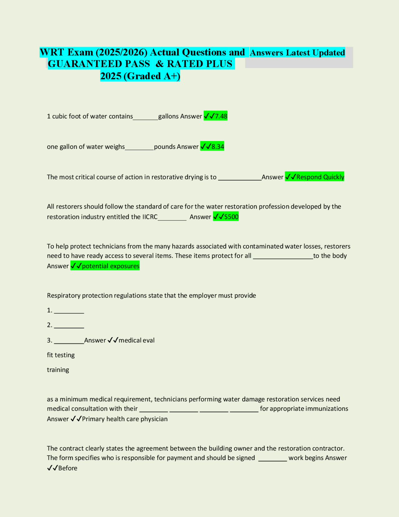 WRT Exam (2025/2026) Actual Questions and GUARANTEED PASS & RATED PLUS ...