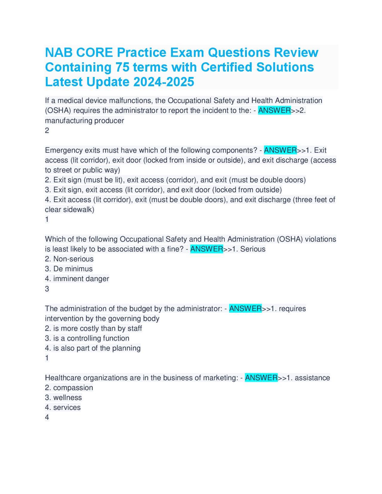 NAB CORE Practice Exam Questions Review Containing 75 terms | Exams ...