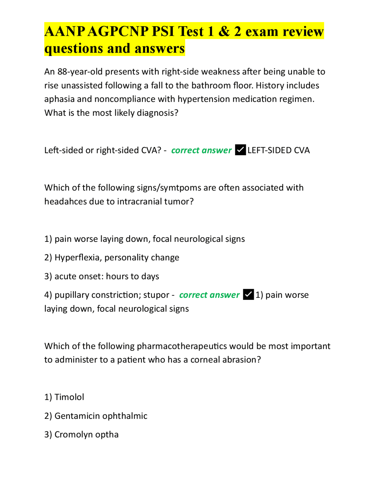 AANP AGPCNP PSI Test 1 & 2 Exam Review: Questions and Answers | Exams ...
