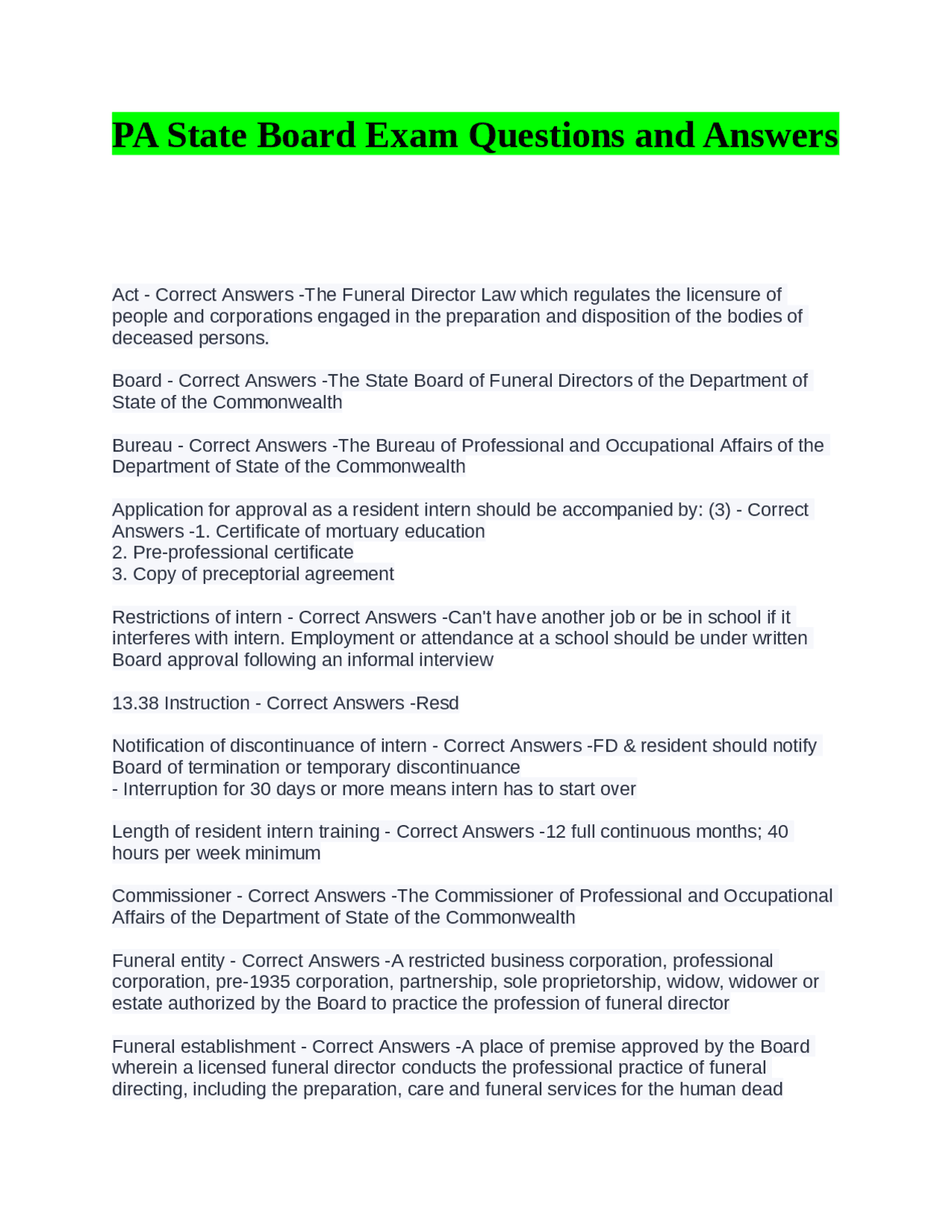 PA State Board Exam Questions and Answers with complete solutions ...