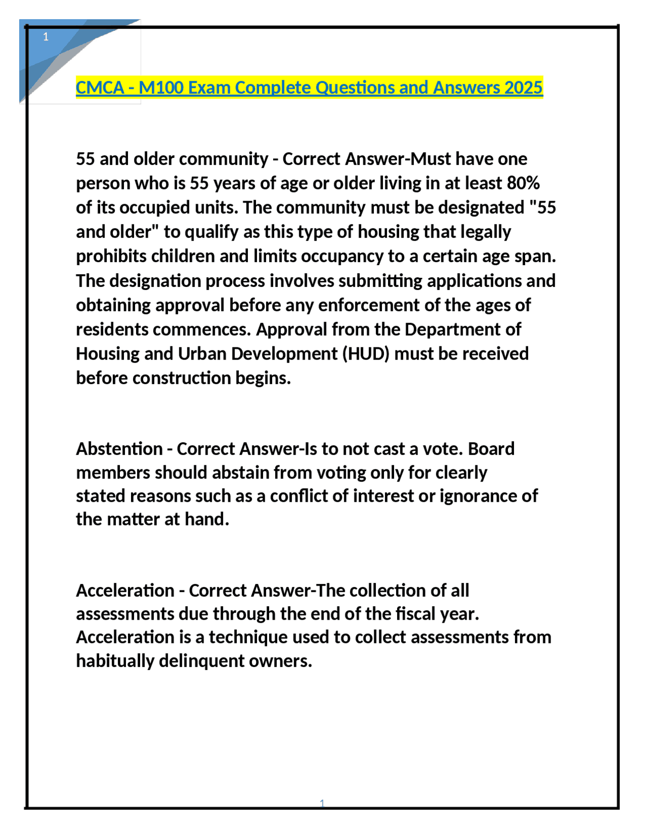 CMCA M100 Exam: Complete Questions & Answers 2025 | Exams Nursing | Docsity