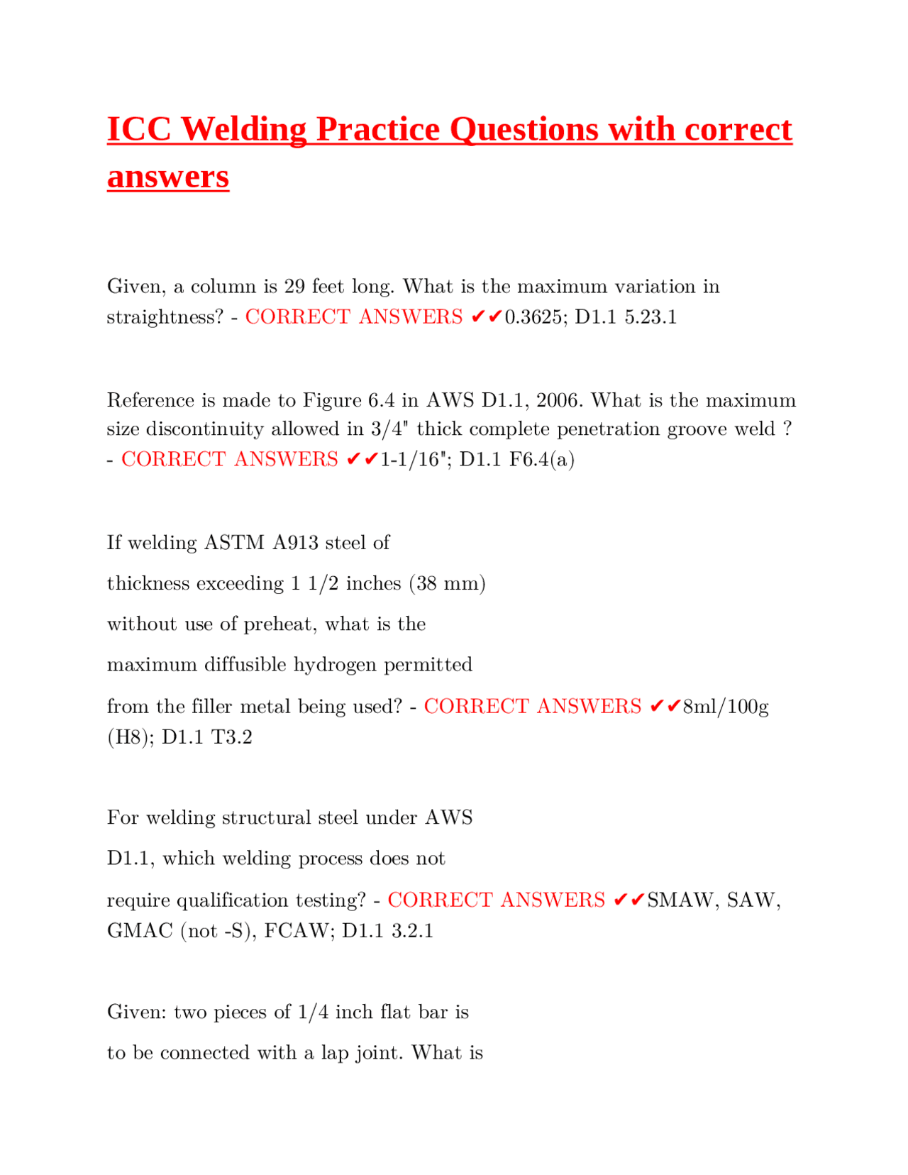 ICC Welding Practice Questions with correct answers | Exams Welding ...