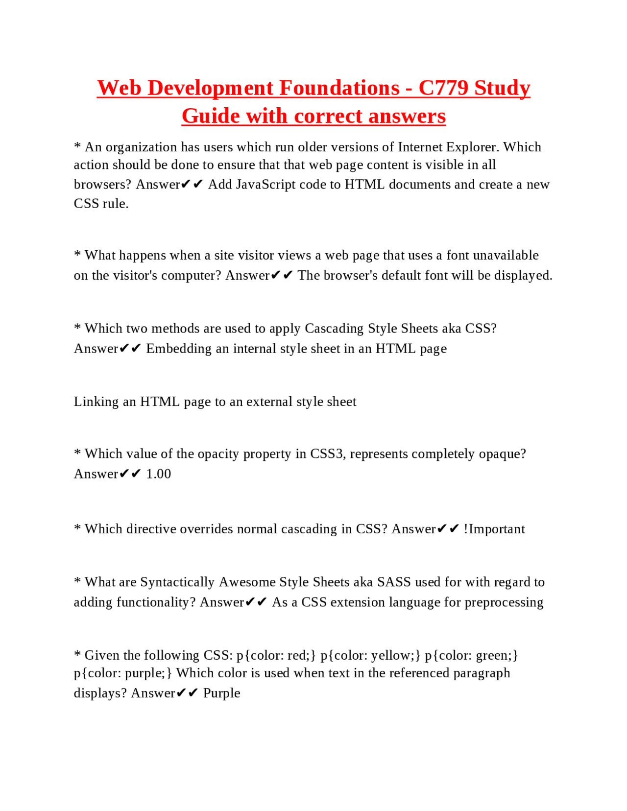 Web Development Foundations - C779 Study Guide with correct answers | Exams Web Design and ...