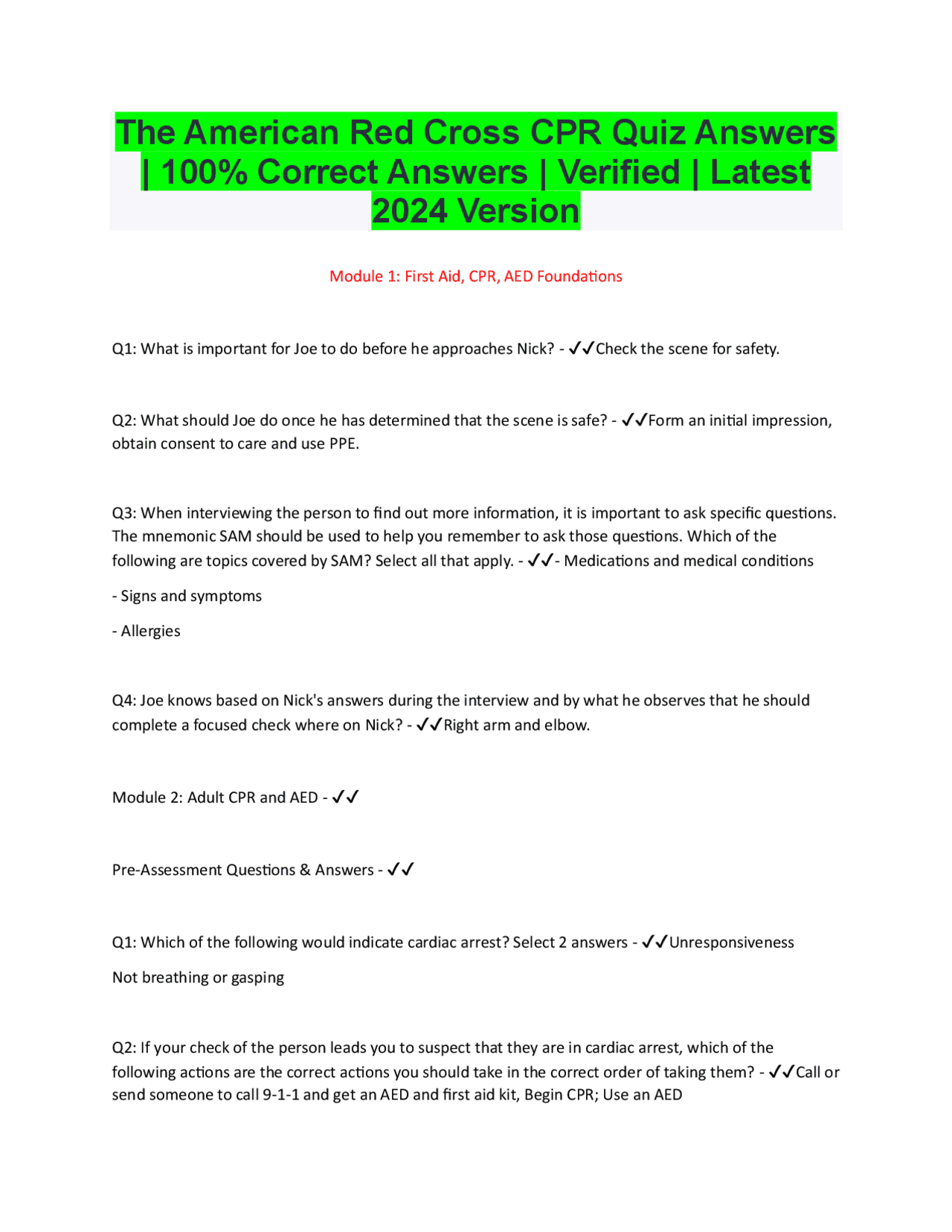 red cross answer key