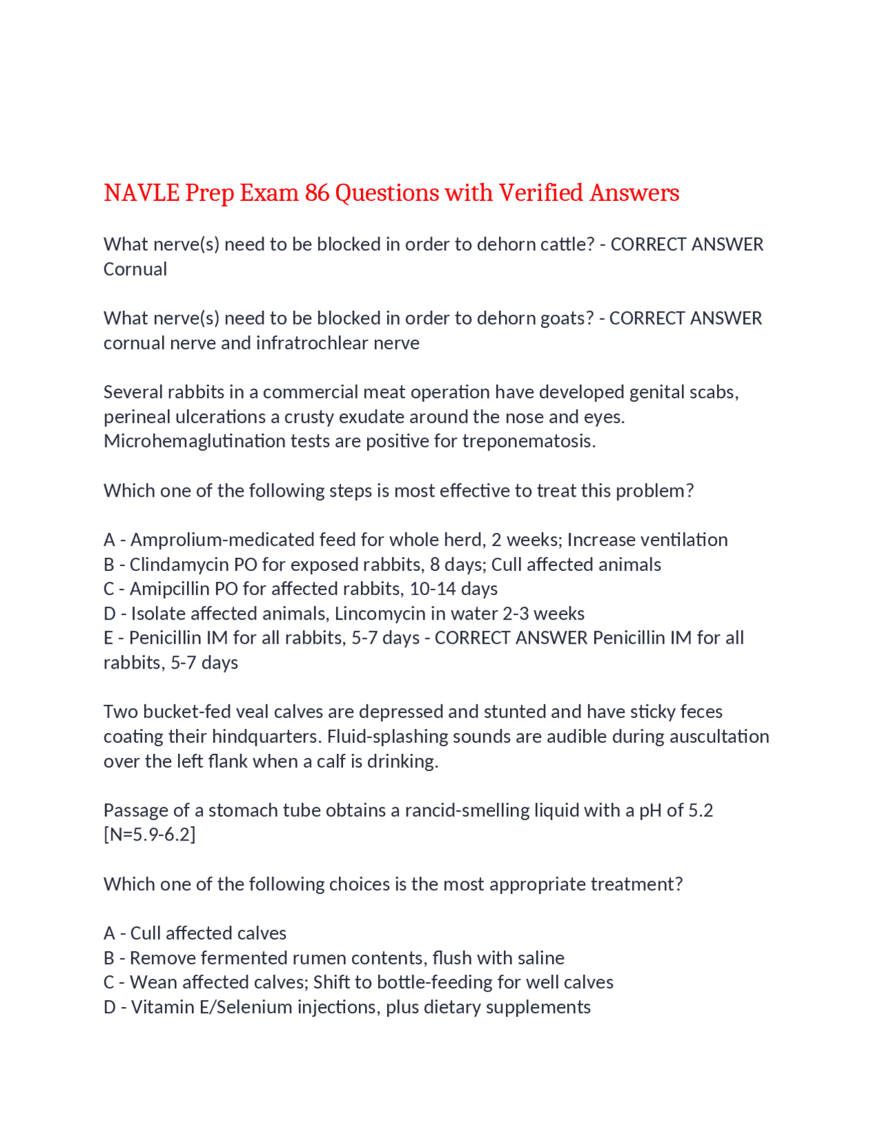 NAVLE Prep Exam 86 Questions with Verified Answers,100% CORRECT | Exams ...
