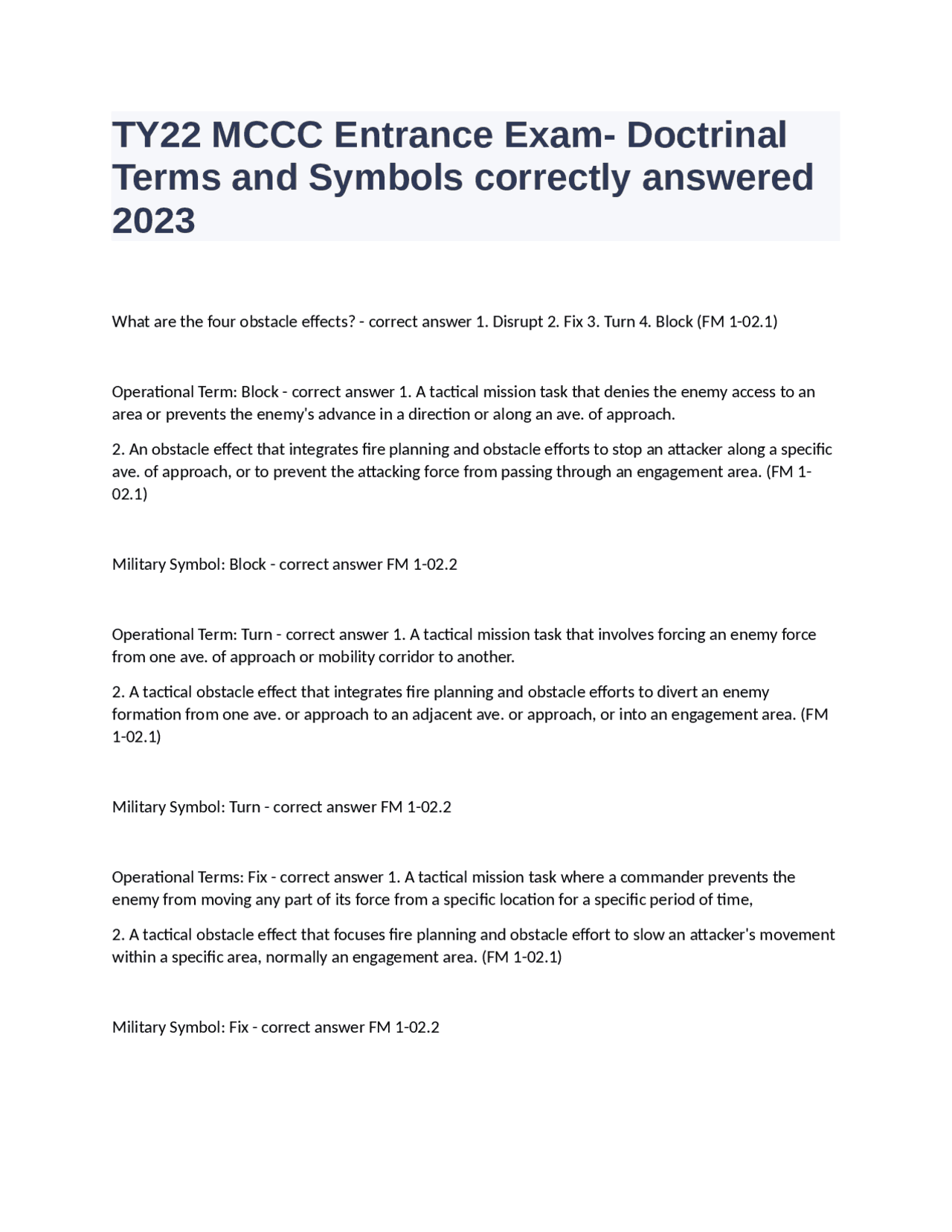 TY22 MCCC Entrance Exam- Doctrinal Terms and Symbols correctly answered ...