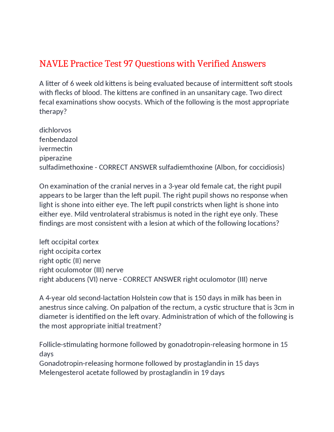 NAVLE Practice Test 97 Questions with Verified Answers,100% CORRECT ...