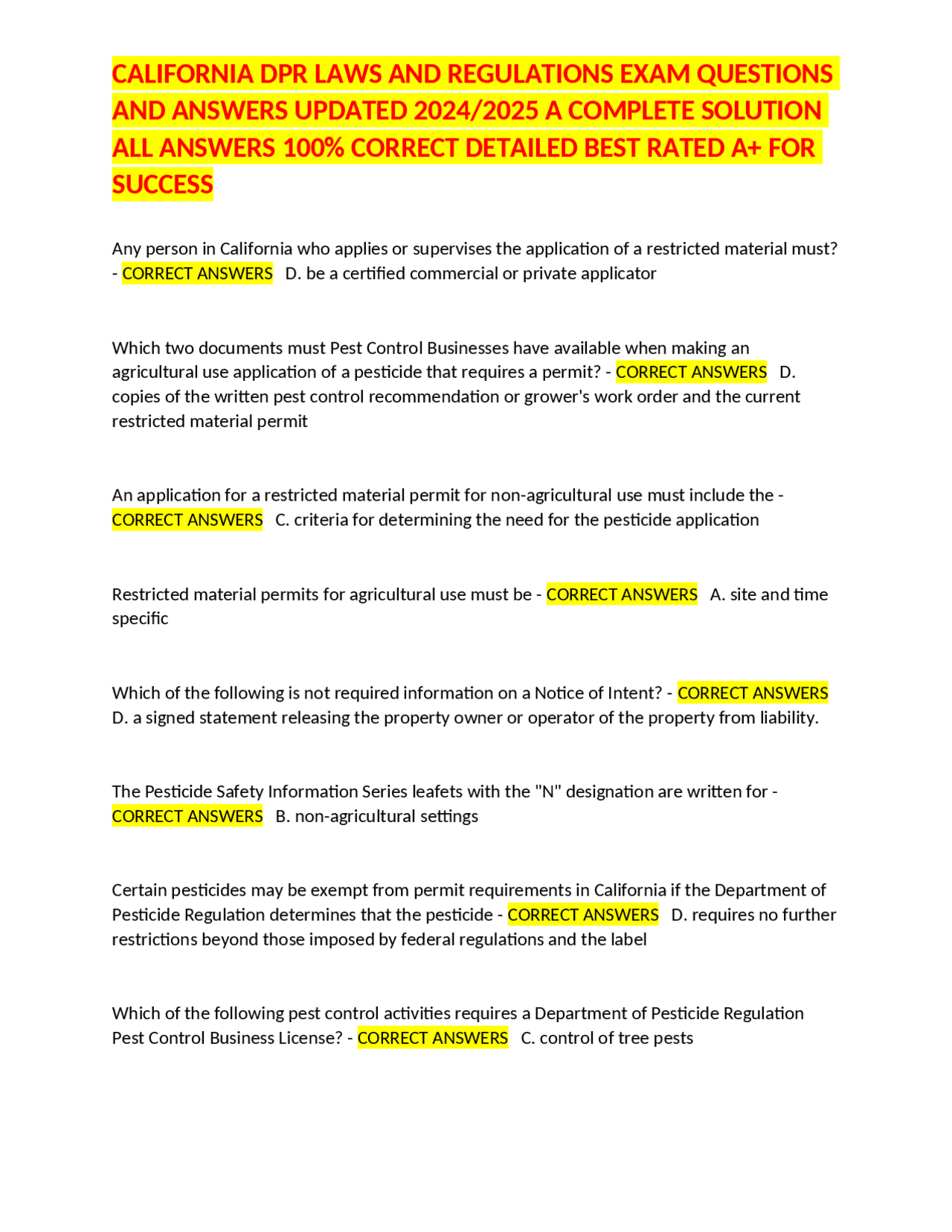 California DPR Laws & Regulations Exam Q&A | Exams Nursing | Docsity