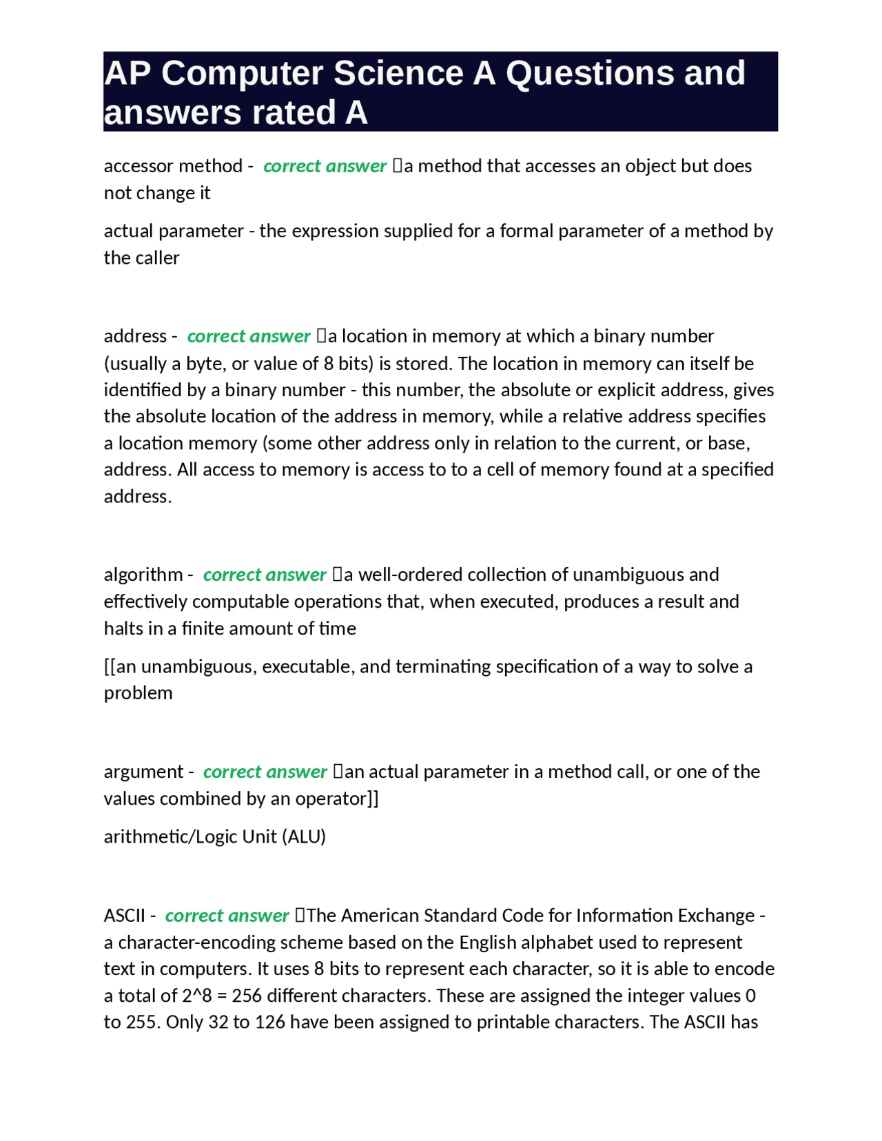 AP Computer Science A Glossary of Terms: Definitions and Explanations | Exams Computer Science ...