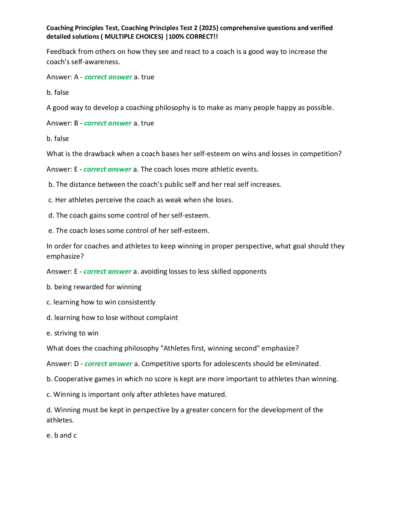 Coaching Principles Test, Coaching Principles Test 2 (2025 ...