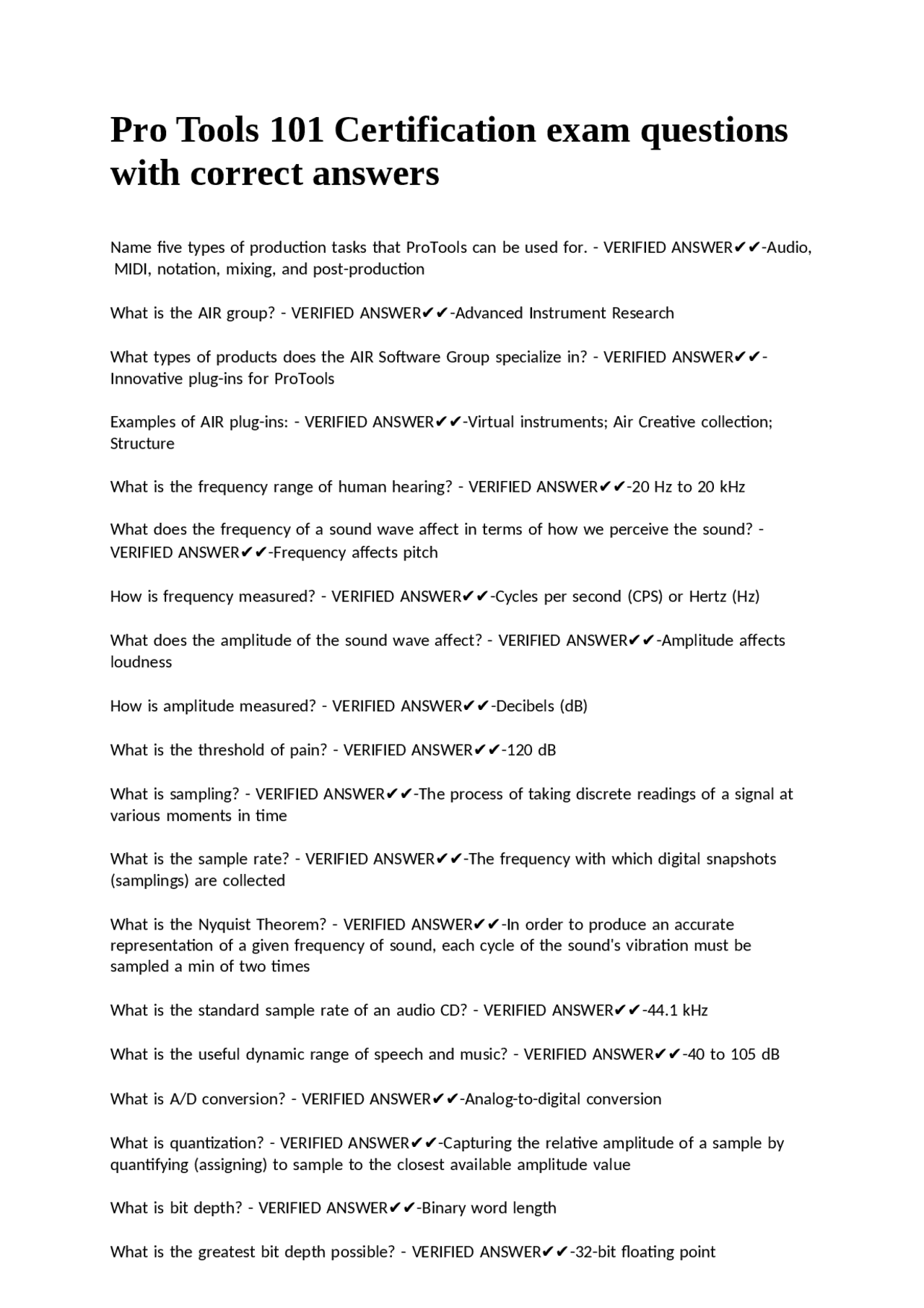 Pro Tools 101 Certification exam questions with correct answers ...