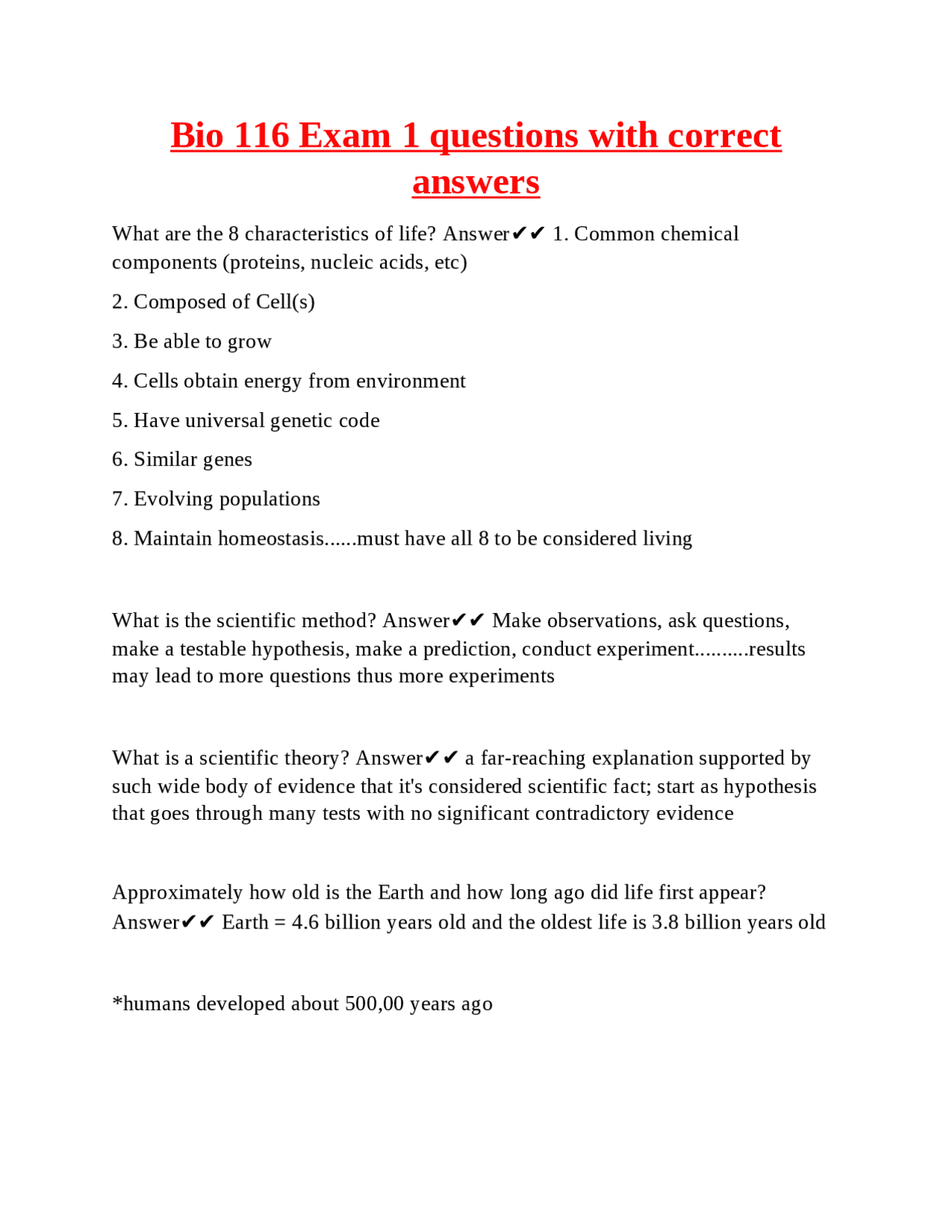 Bio 116 Exam 1 Questions and Answers: A Comprehensive Review of Key ...