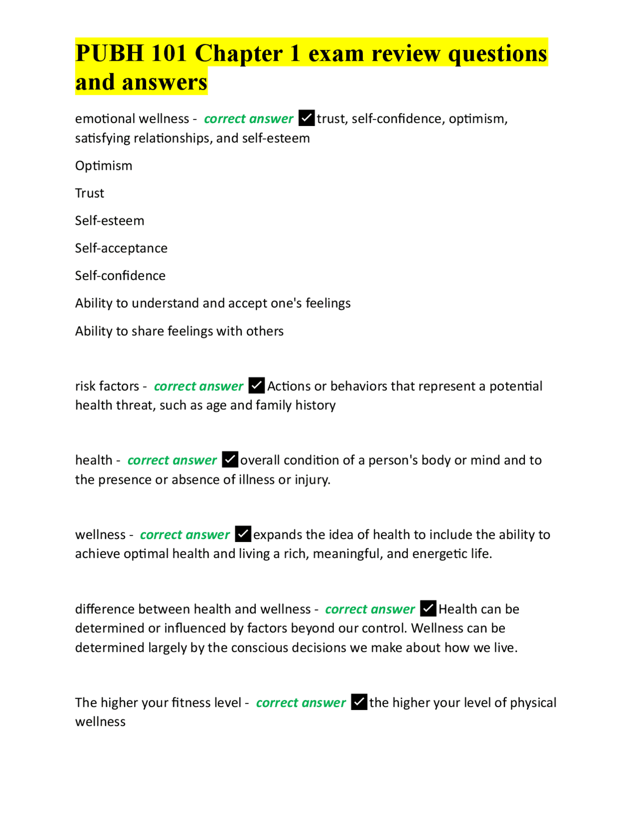 PUBH 101 Chapter 1 Exam Review Questions and Answers: A Guide to Health ...