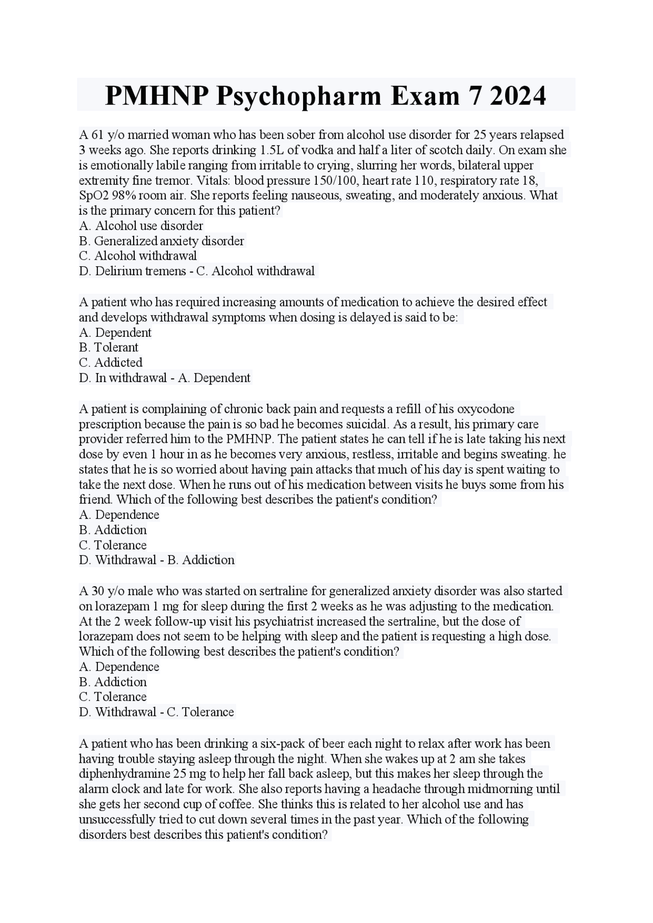 MHNP Psychopharm Exam 7 2024-2025, Exams of Nursing | Exams Nursing ...
