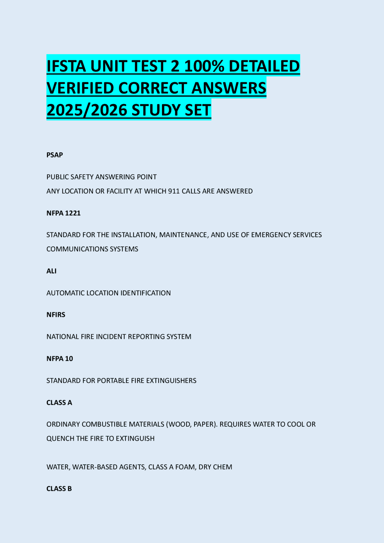 IFSTA UNIT TEST 2 100% DETAILED VERIFIED CORRECT ANSWERS 2025/2026 ...