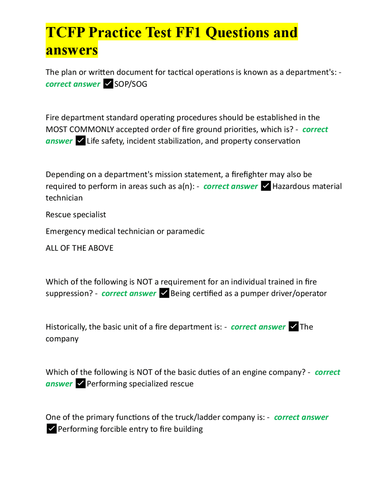 TCFP Practice Test FF1: Firefighter Knowledge and Safety | Exams ...