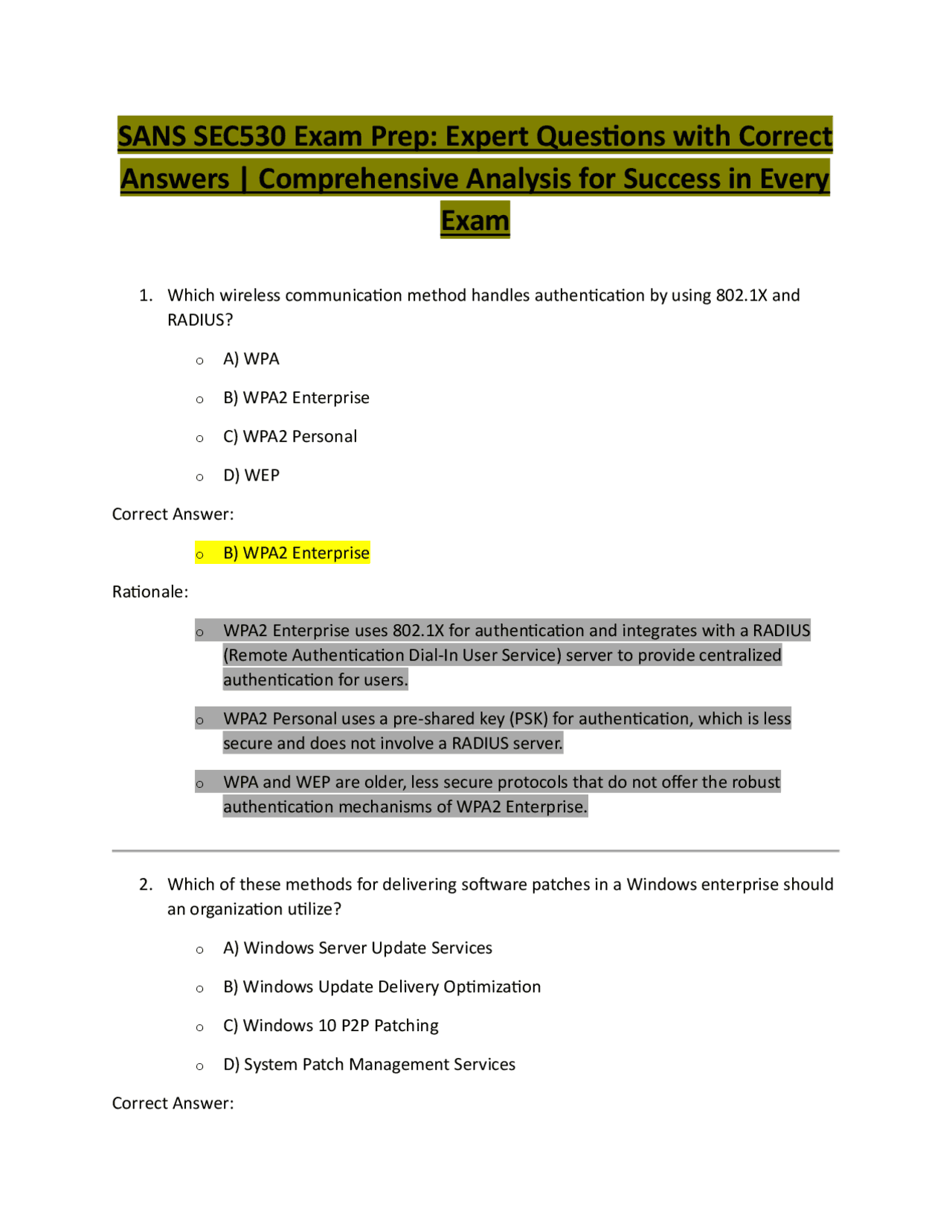SANS SEC530 Exam Prep: Expert Questions with Correct Answers ...