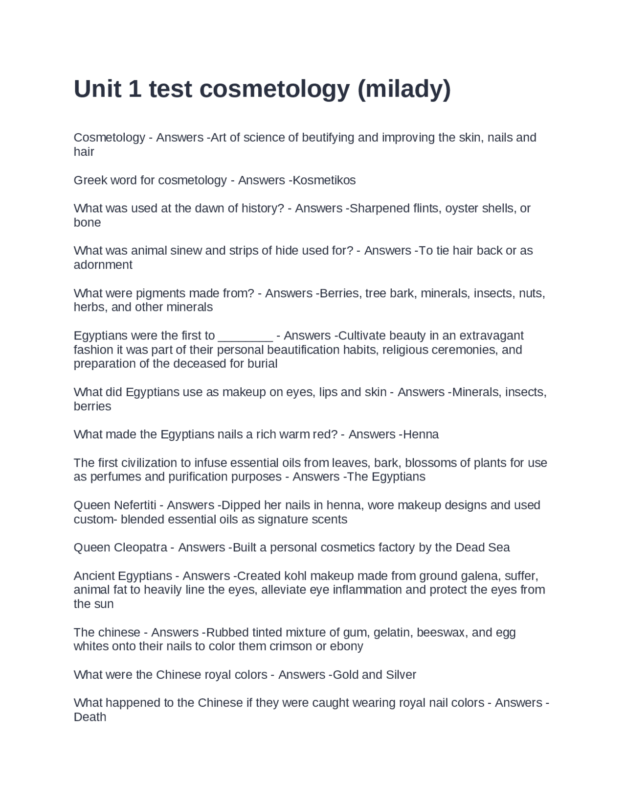 Unit 1 test cosmetology Exam Questions and Correct Answers | Exams ...