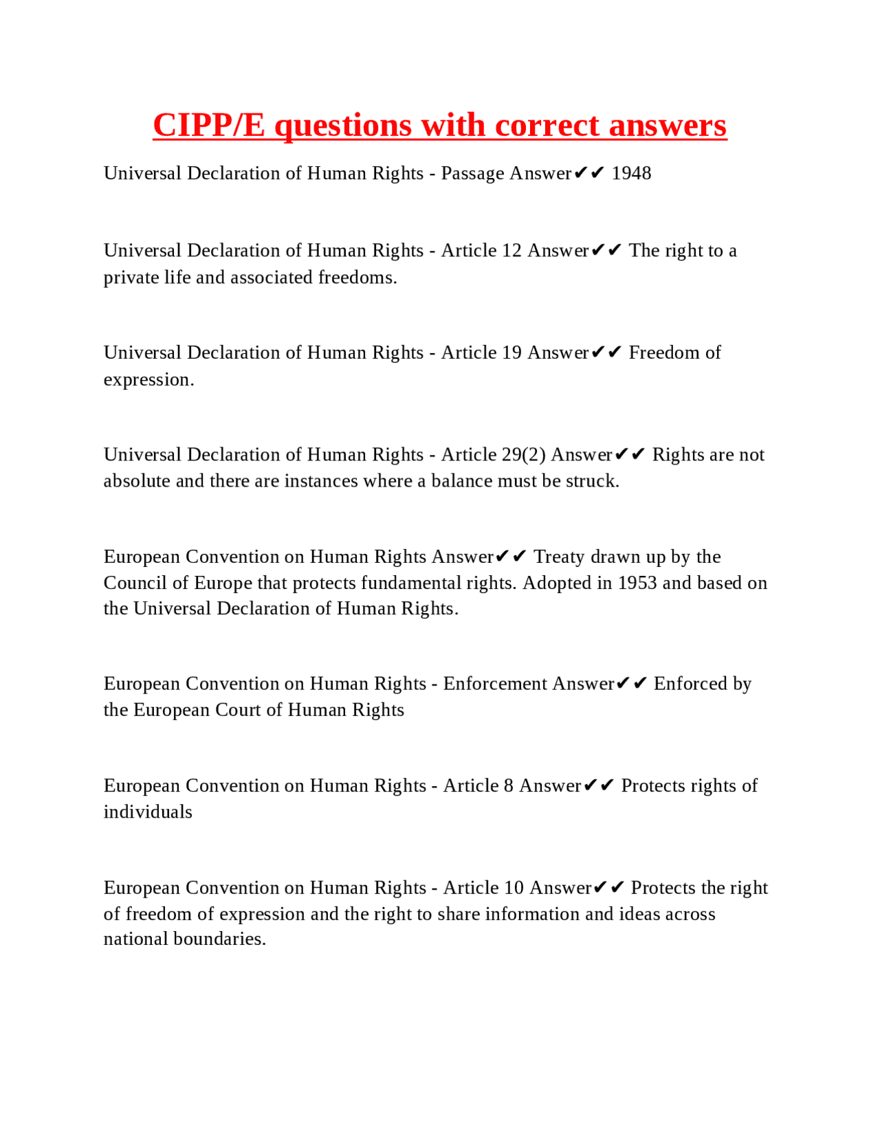 CIPP/E questions with correct answers | Exams Information Technology ...