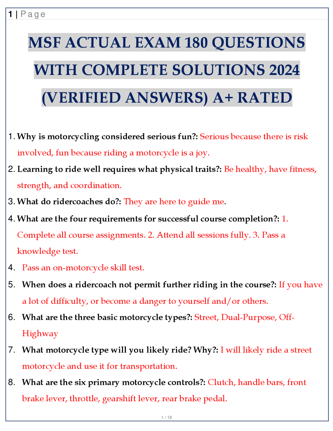 MSF ACTUAL EXAM 180 QUESTIONS WITH COMPLETE SOLUTIONS 2024 (VERIFIED ...