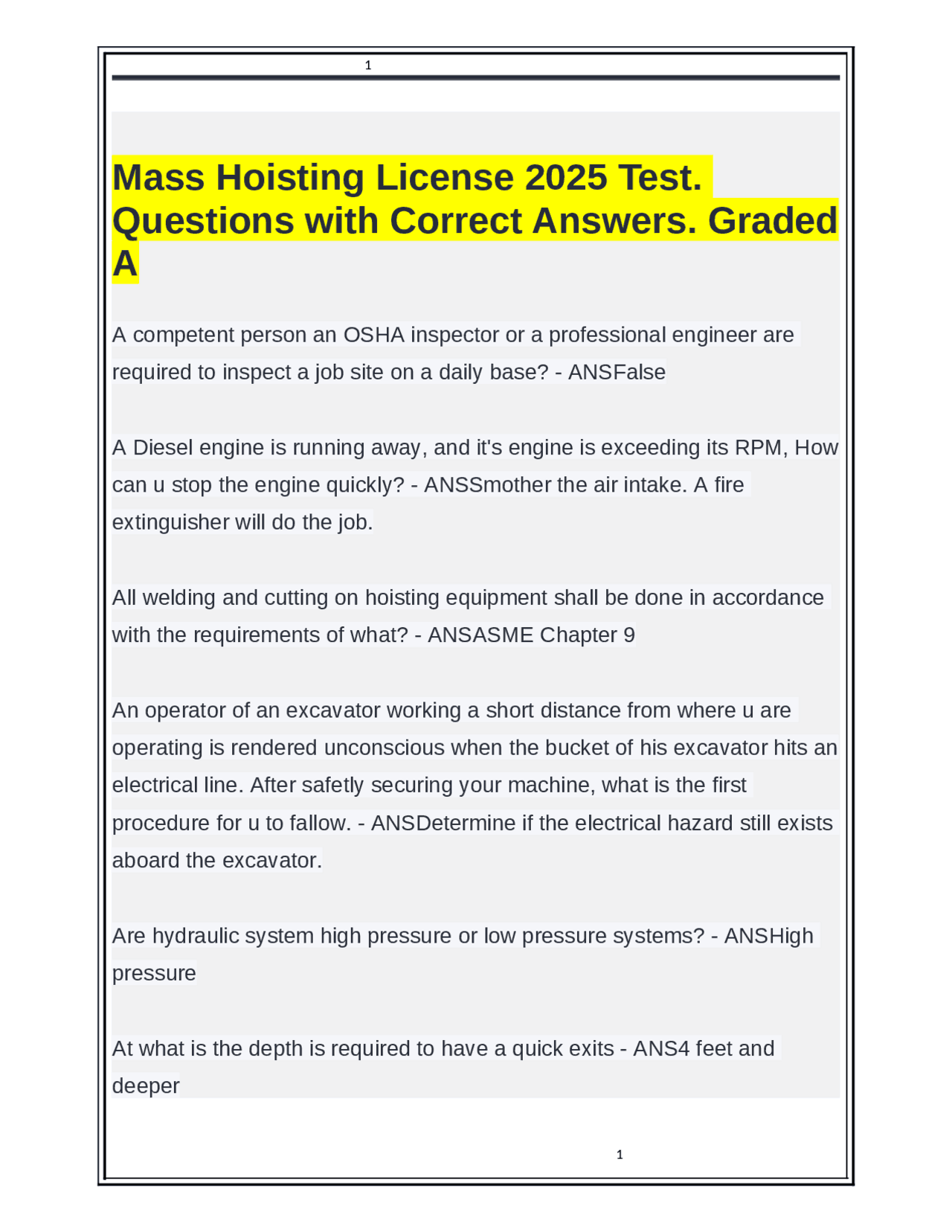 Mass Hoisting License 2025 Test: Questions and Answers | Exams ...
