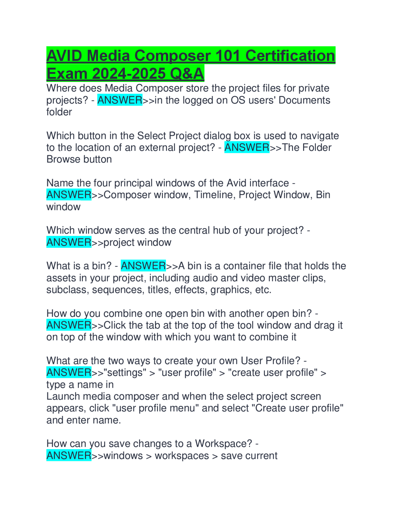 AVID Media Composer 101 Certification Exam 2024-2025 Q&A | Exams ...