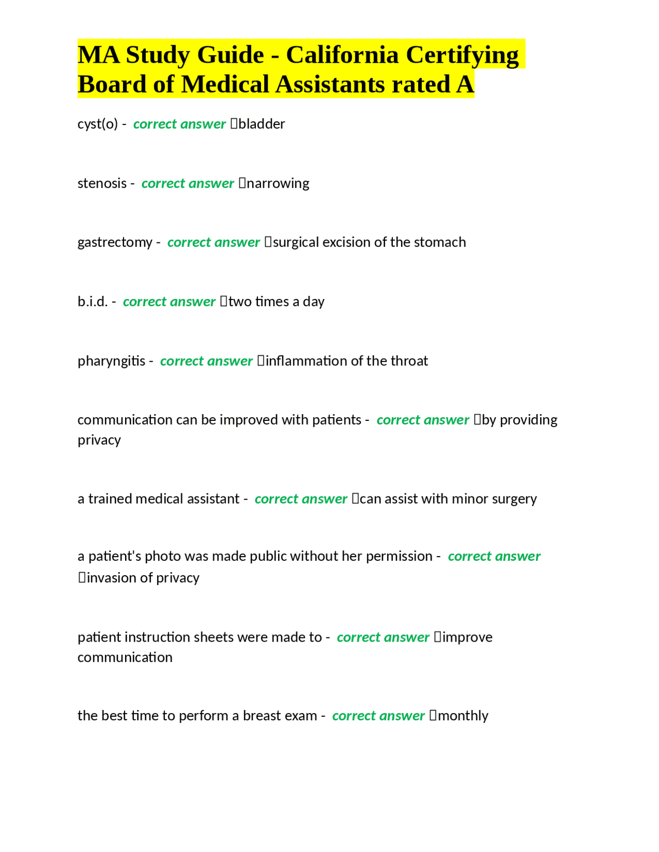 MA Study Guide - California Certifying Board of Medical Assistants ...