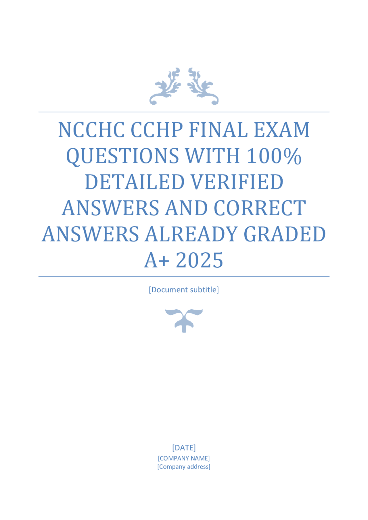 NCCHC CCHP FINAL EXAM QUESTIONS WITH 100% DETAILED VERIFIED ANSWERS AND ...