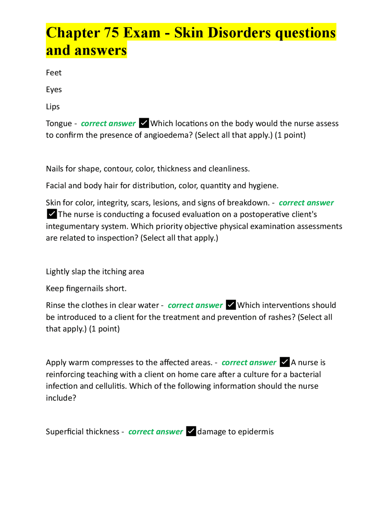 Chapter 75 Exam - Skin Disorders questions and answers. | Exercises ...