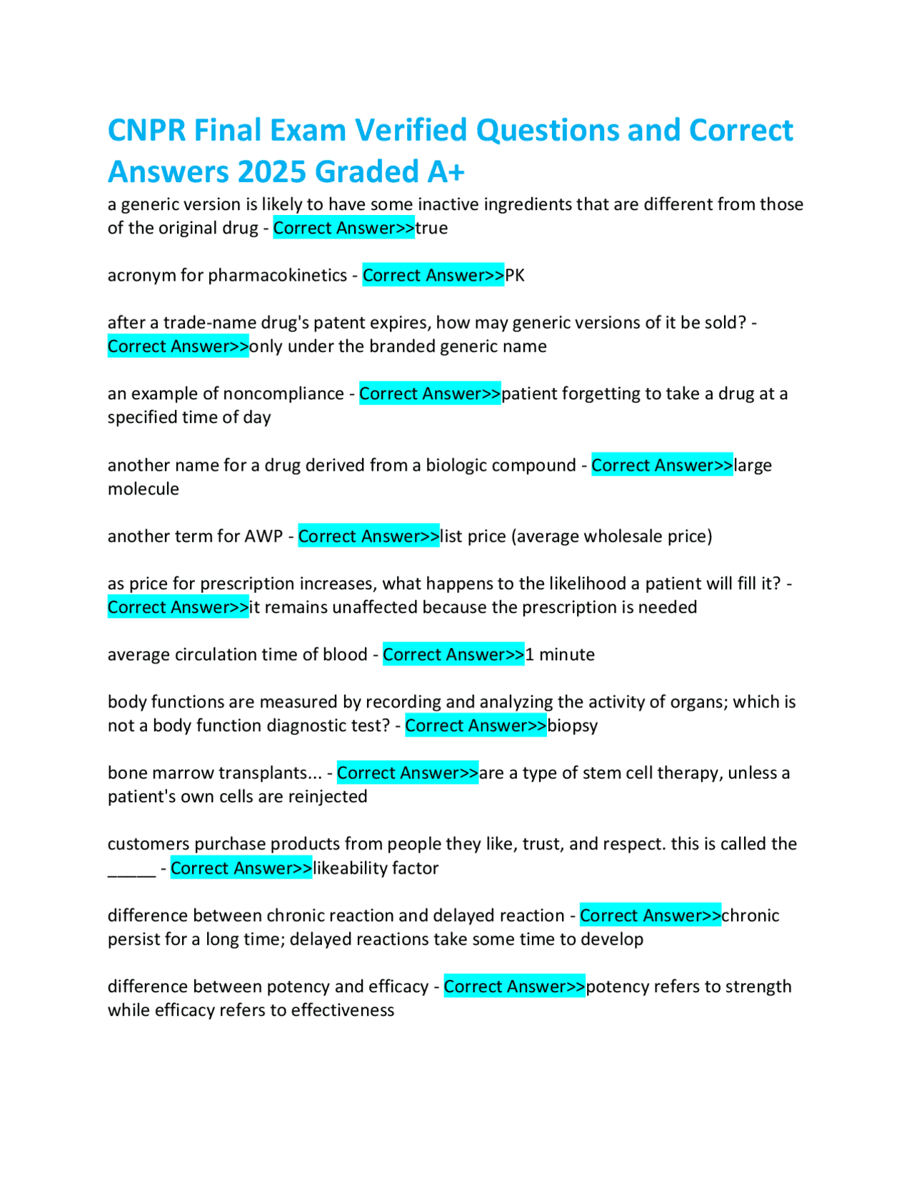 CNPR Final Exam Verified Questions and Correct Answers 2025 Graded A+ ...