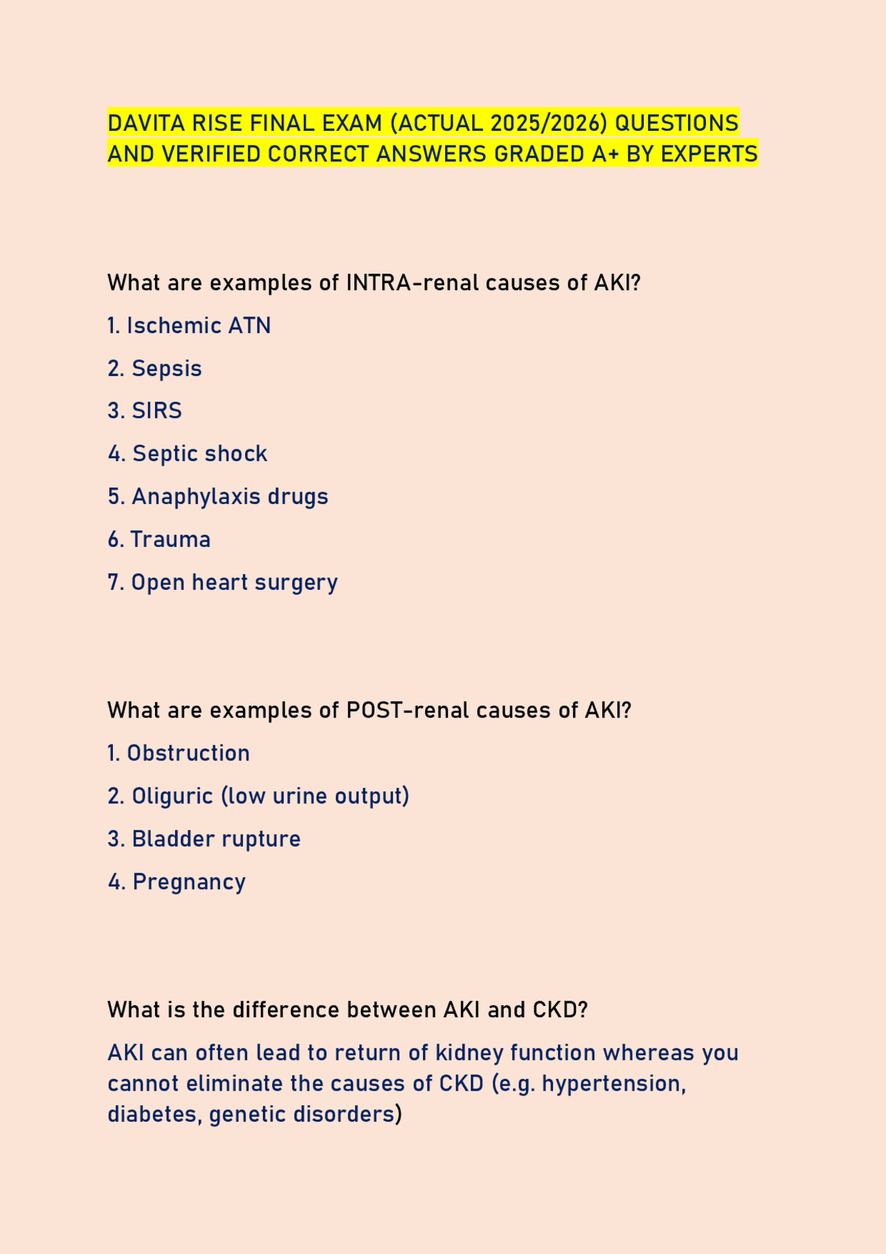 DAVITA RISE FINAL EXAM (ACTUAL 2025/2026) QUESTIONS AND VERIFIED ...