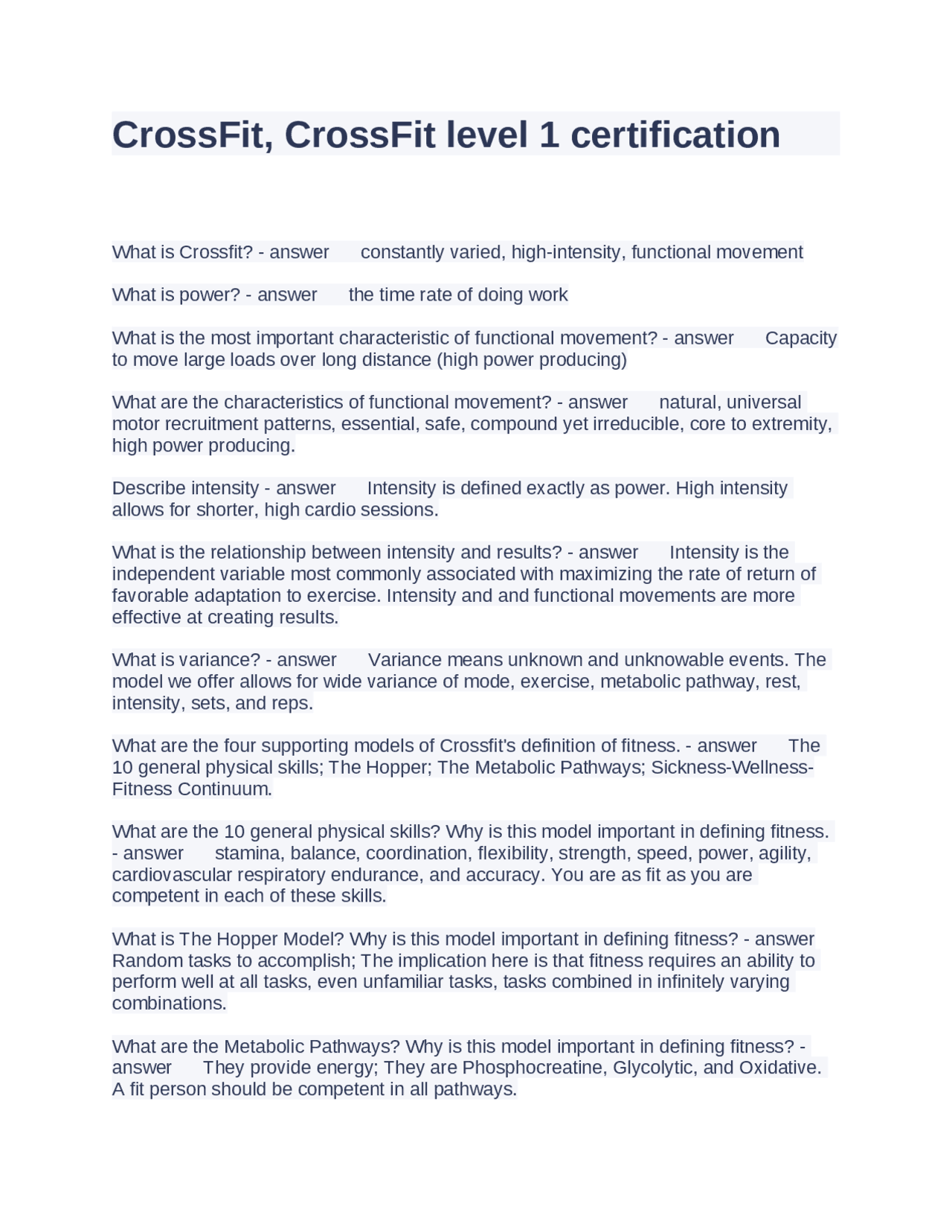 CrossFit, CrossFit level 1 certification questions with Accurate ...