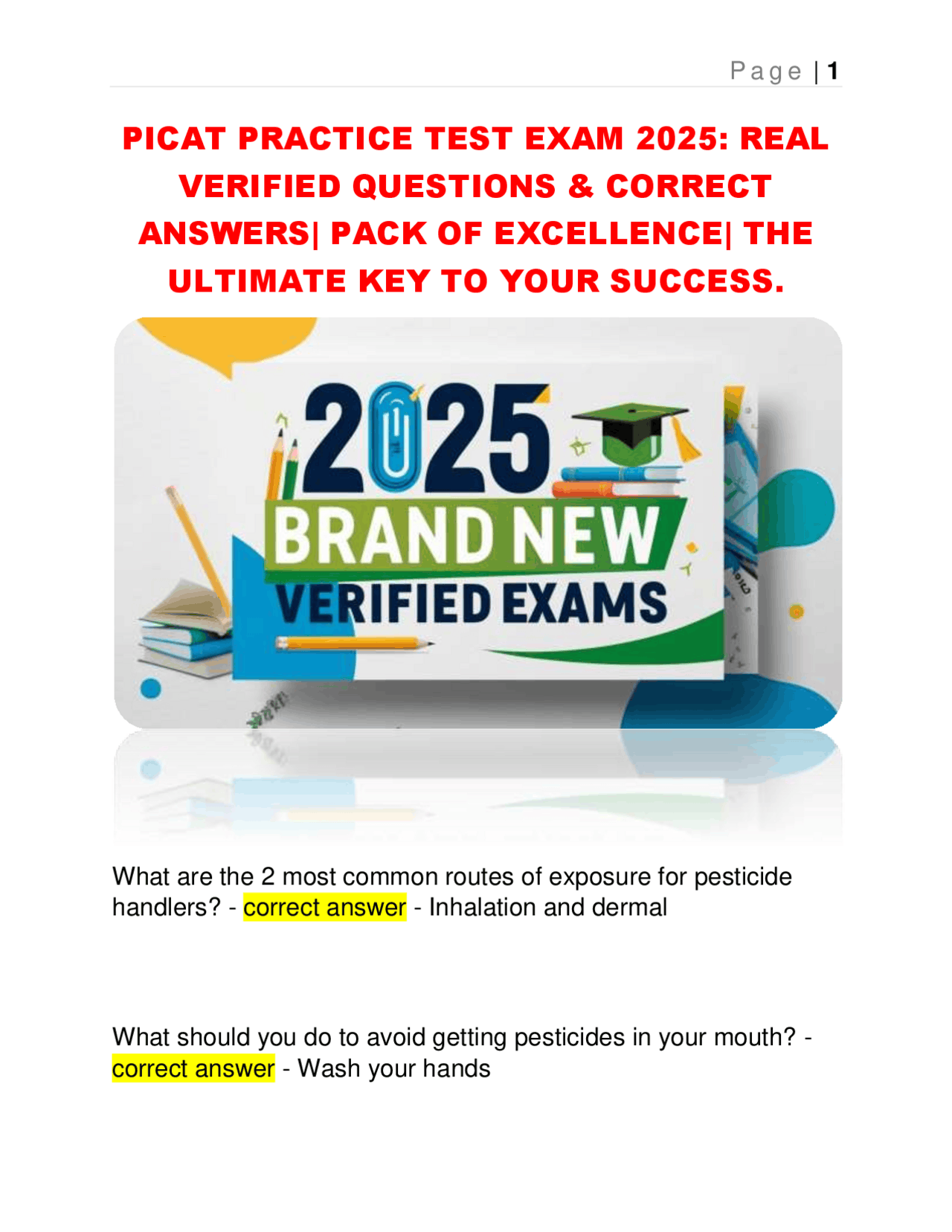 PICAT PRACTICE TEST EXAM 2025: REAL VERIFIED QUESTIONS & CORRECT ...