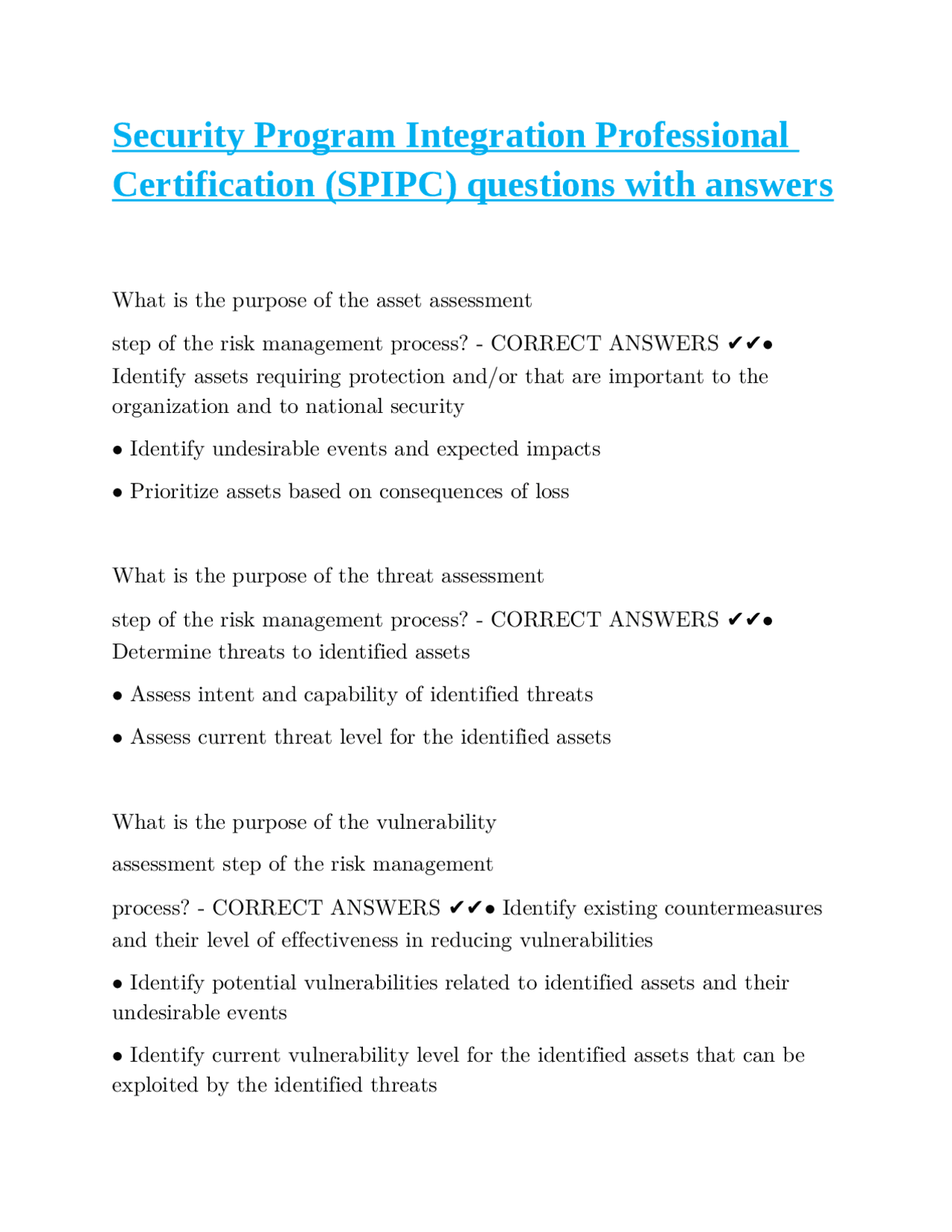Security Program Integration Professional Certification (SPIPC) questions with answers | Exams ...