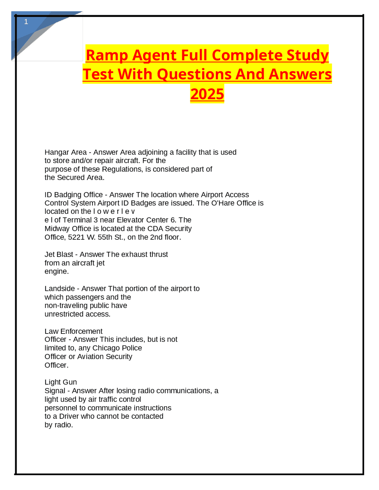Ramp Agent Full Complete Study Test with Questions and Answers | Exams ...
