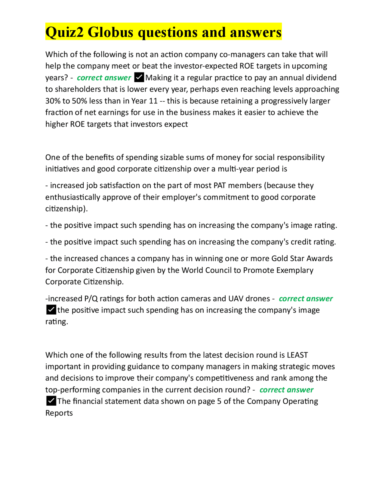 Globus Simulation Quiz 2: Questions and Answers | Exams Nursing | Docsity