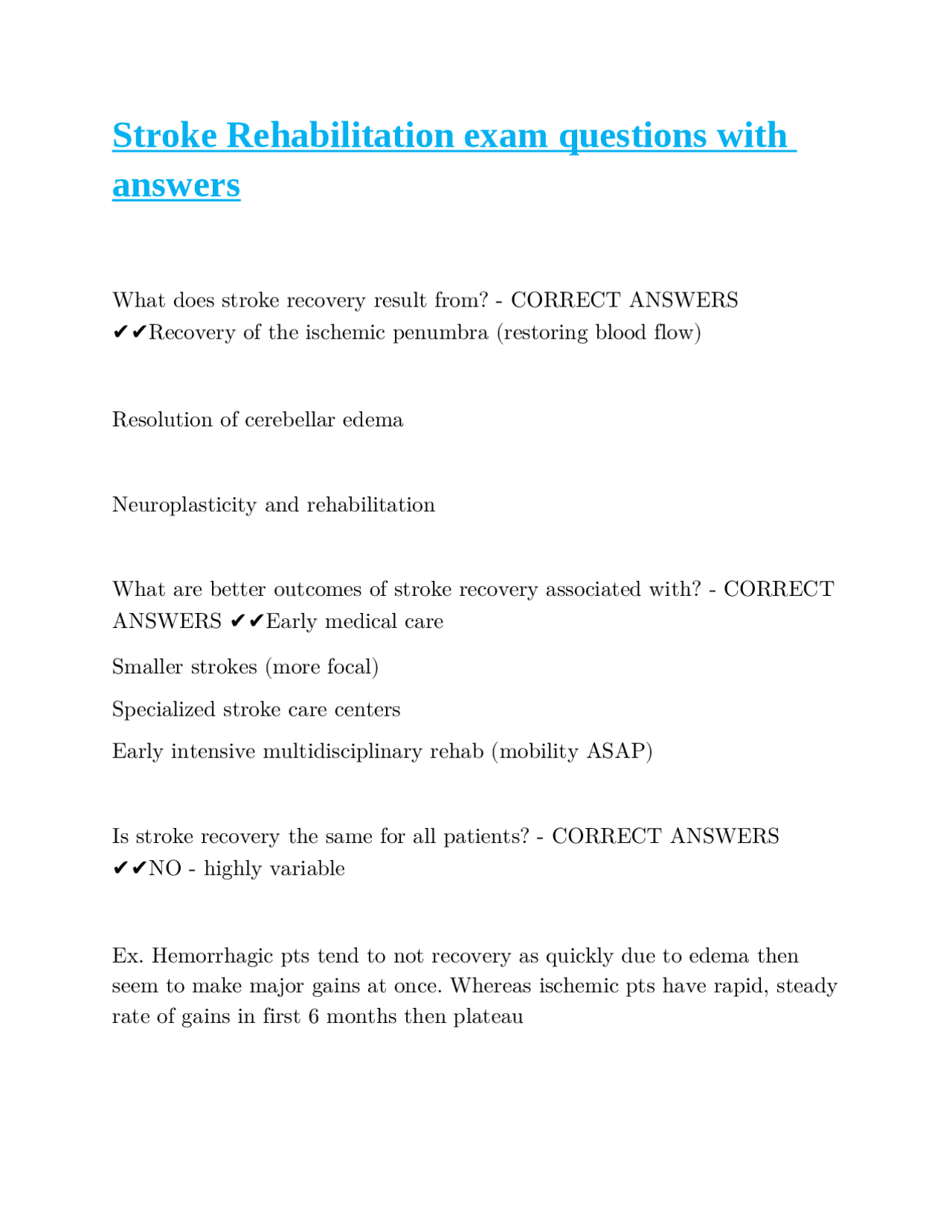 Stroke Rehabilitation exam questions with answers | Exams Physical ...