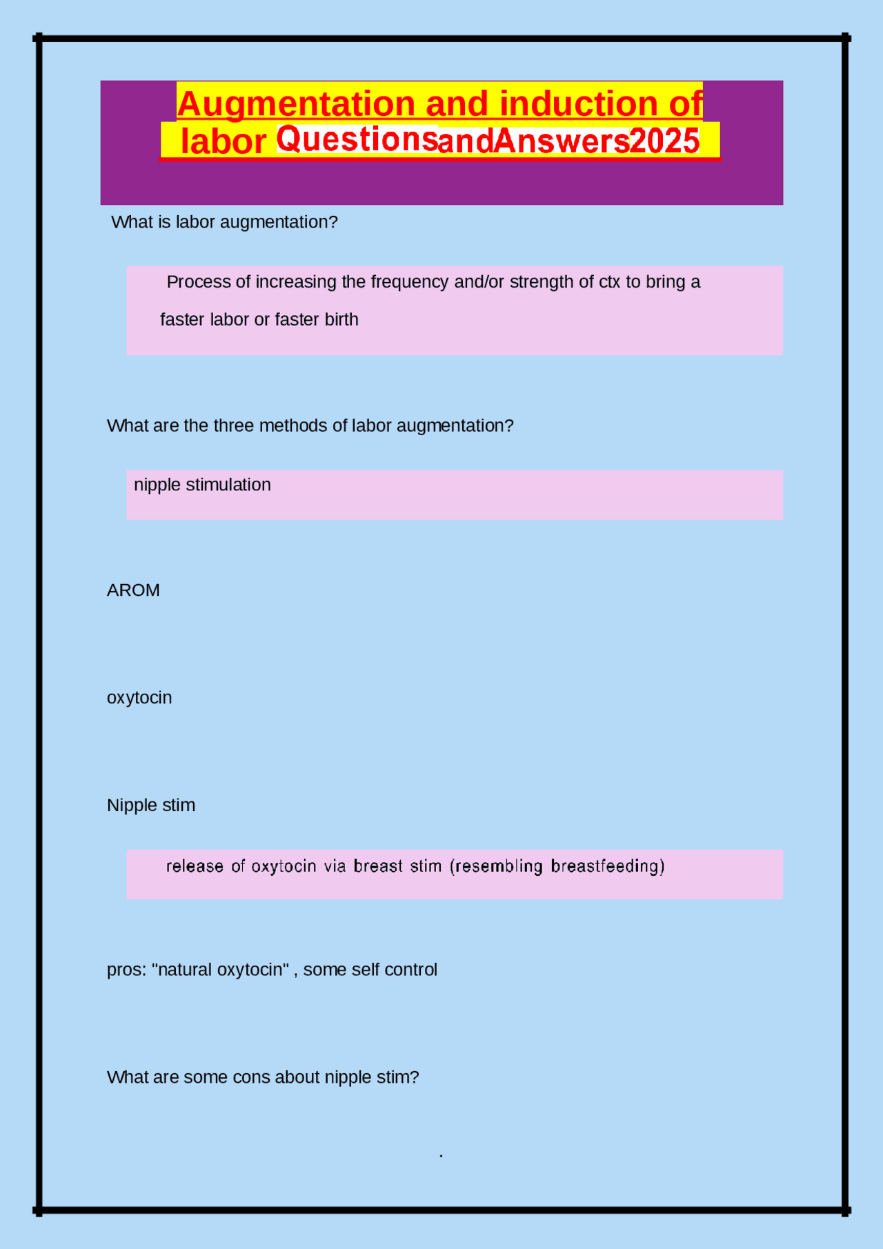 Augmentation and induction of labor Questions and Answers | Exams ...