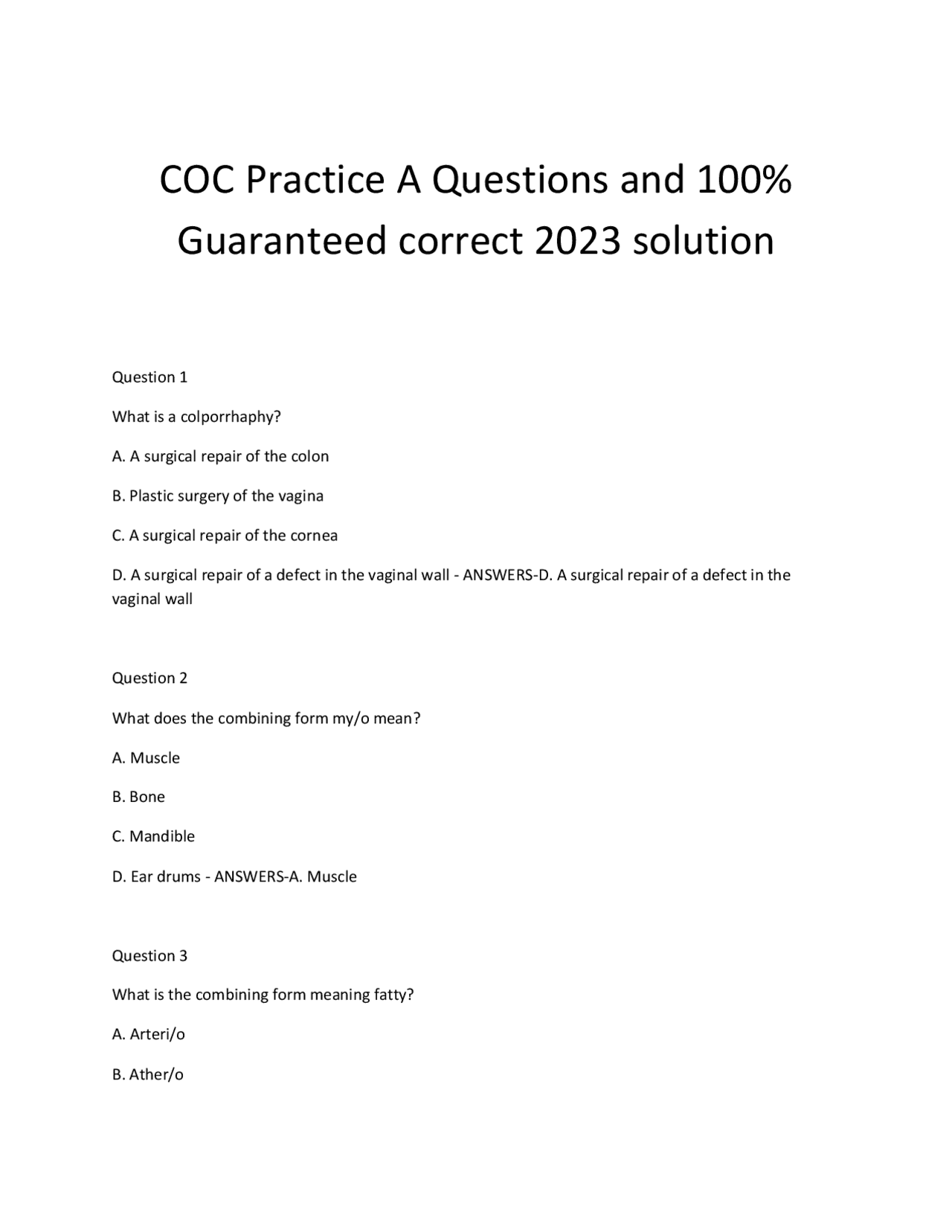 COC Practice A Questions and 100% Guaranteed correct solution | Exams ...