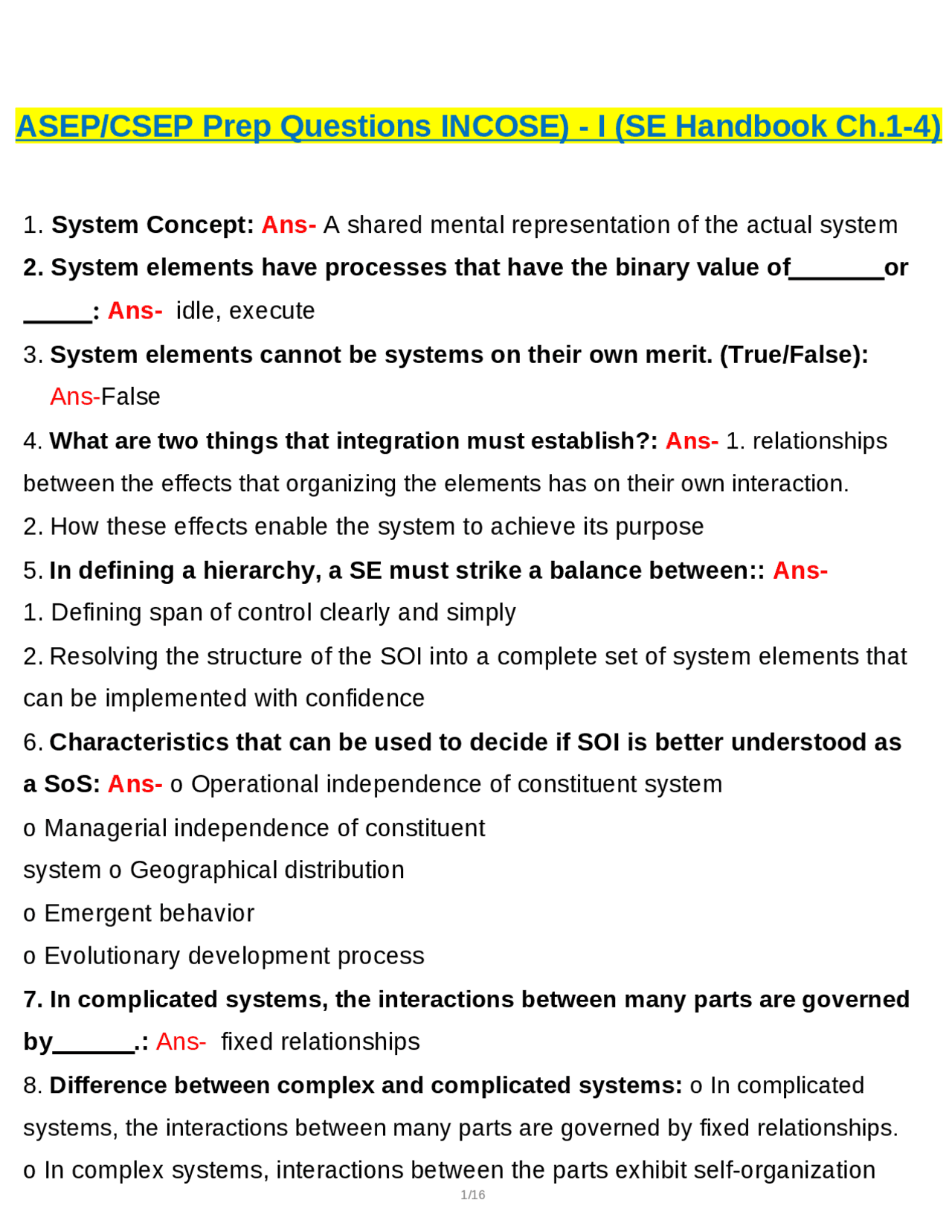 ASEP-CSEP Prep Questions (INCOSE) - I (SE Handbook Ch. 1-4) | Exams ...