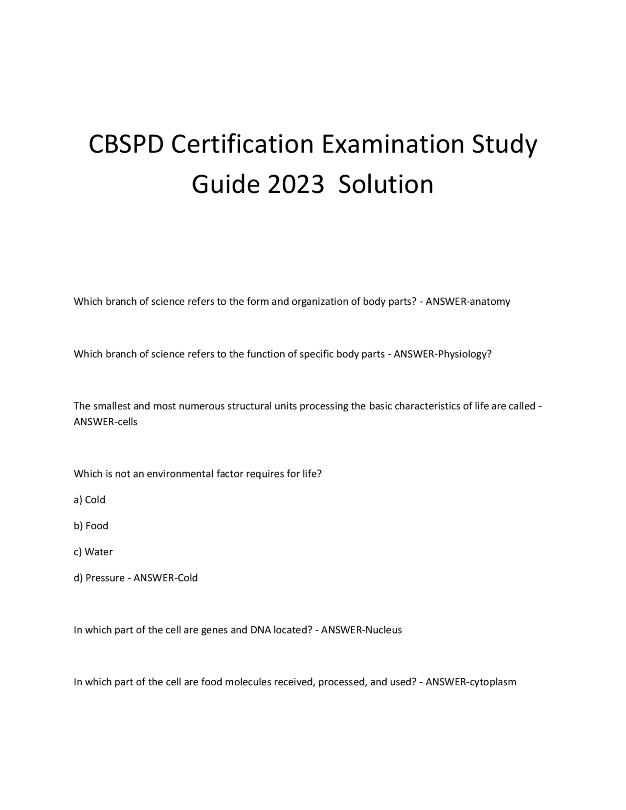 CBSPD Certification Examination Study Guide Questions Latest Solution ...