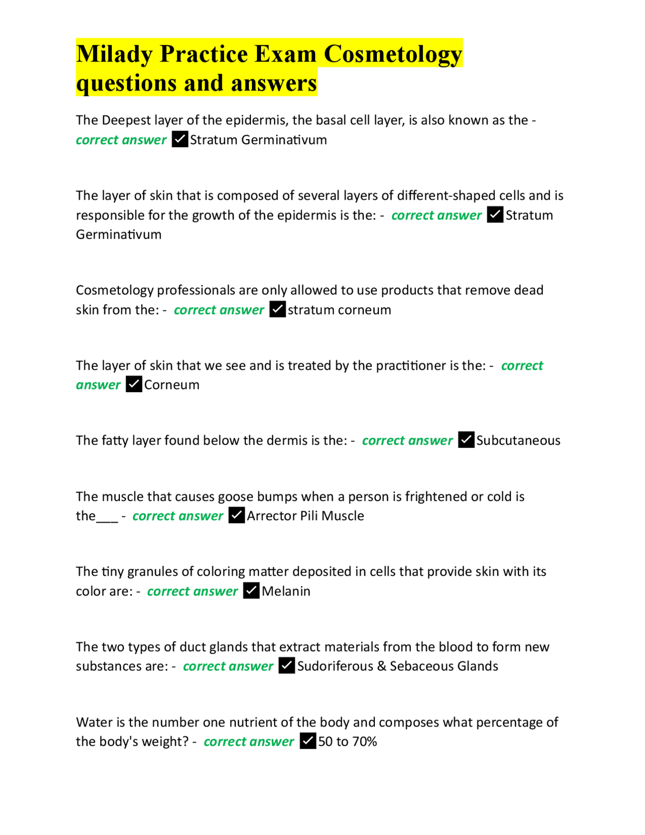 Milady Practice Exam Cosmetology questions and answers | Exams ...
